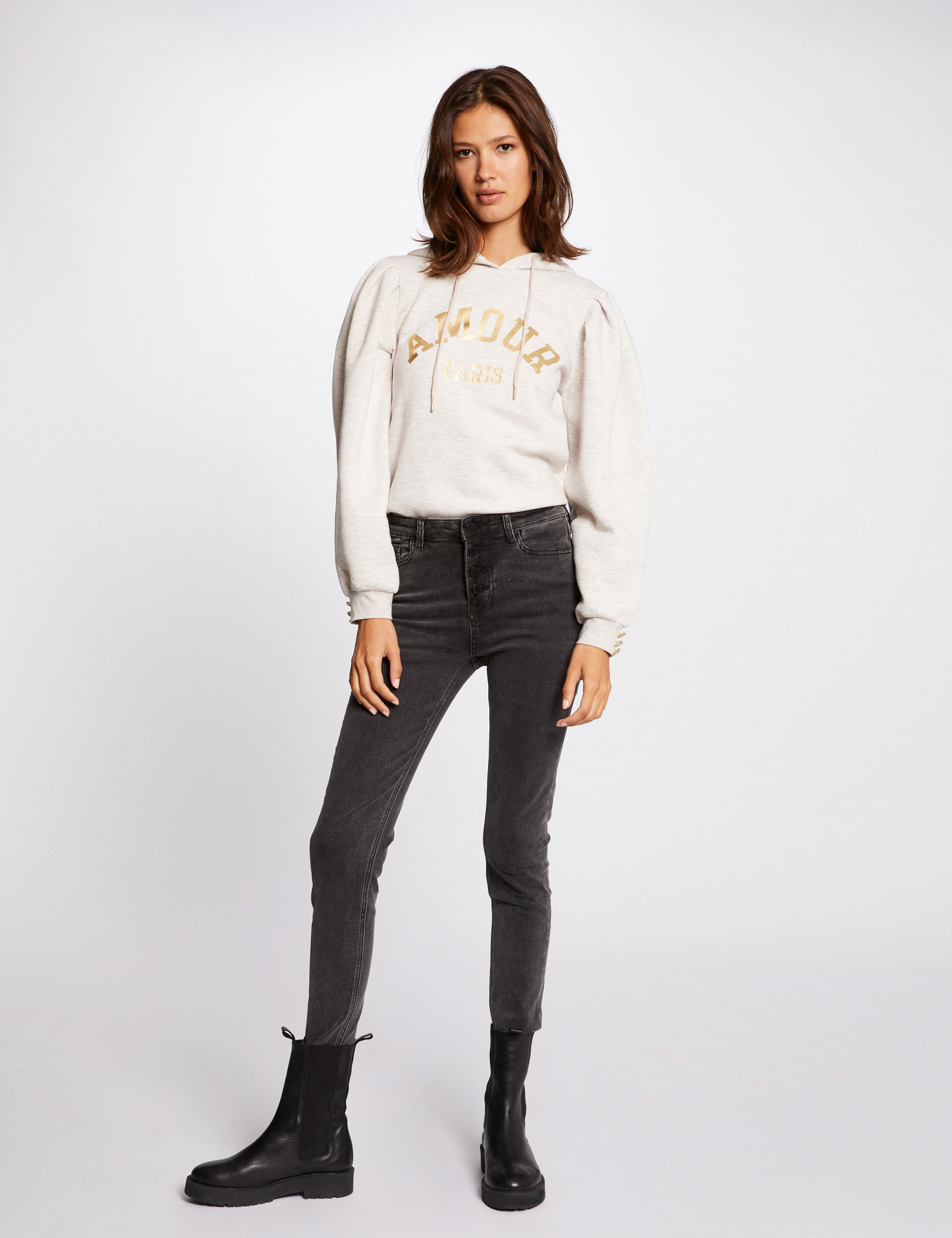Sweat manches longues à capuche beige femme | Morgan