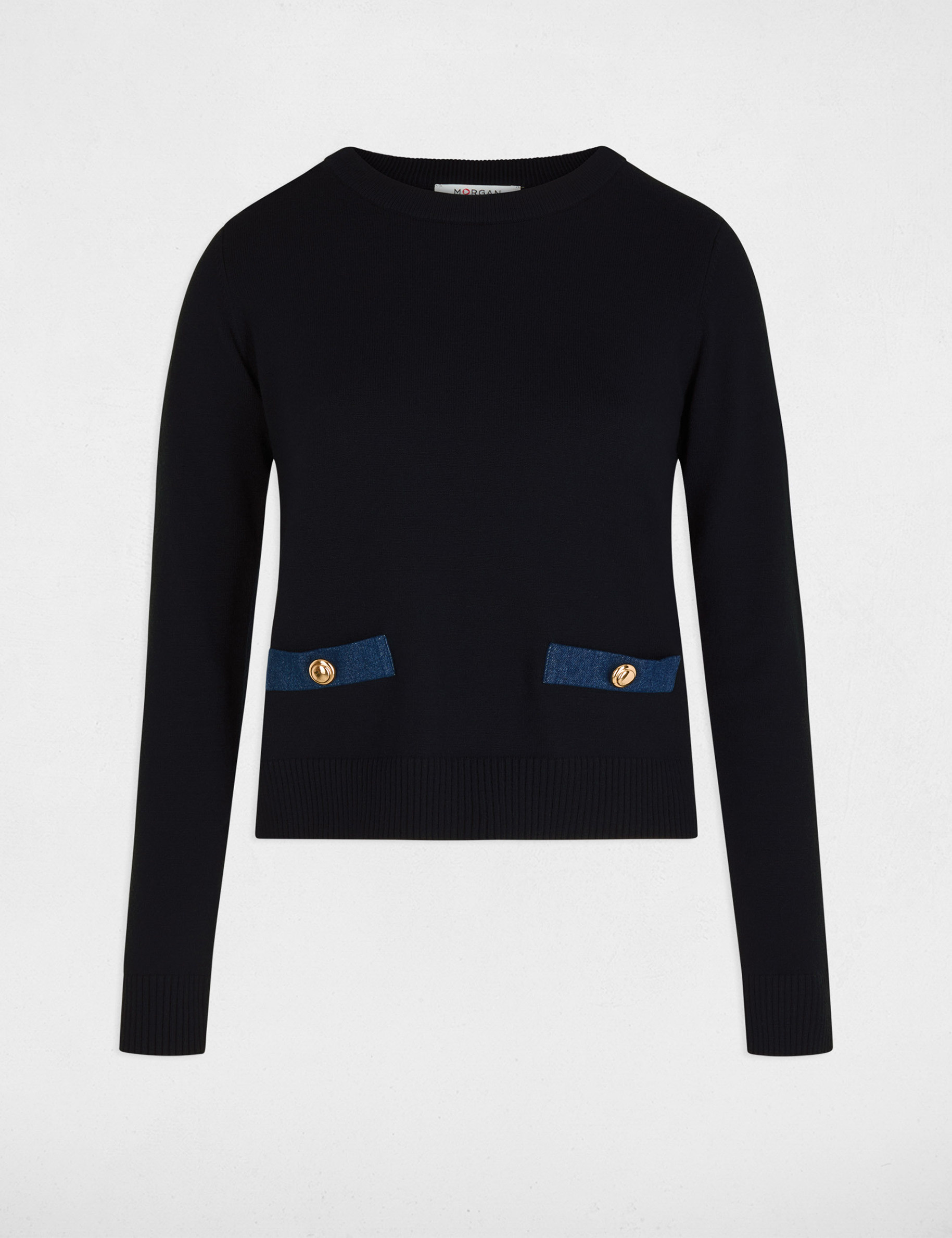 Pull col rond bleu marine femme | Morgan