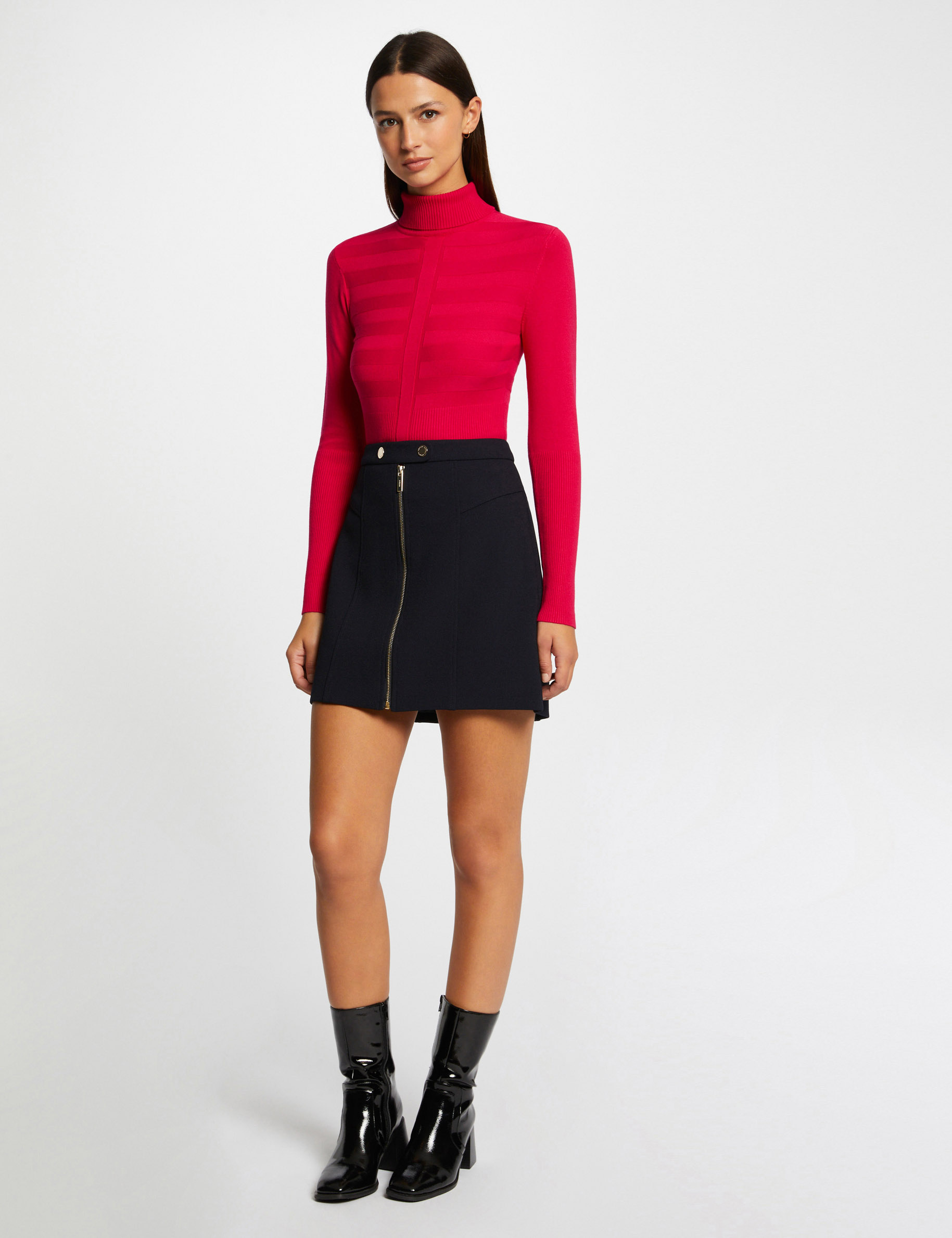 Pull col roulé ajusté rose moyen femme | Morgan