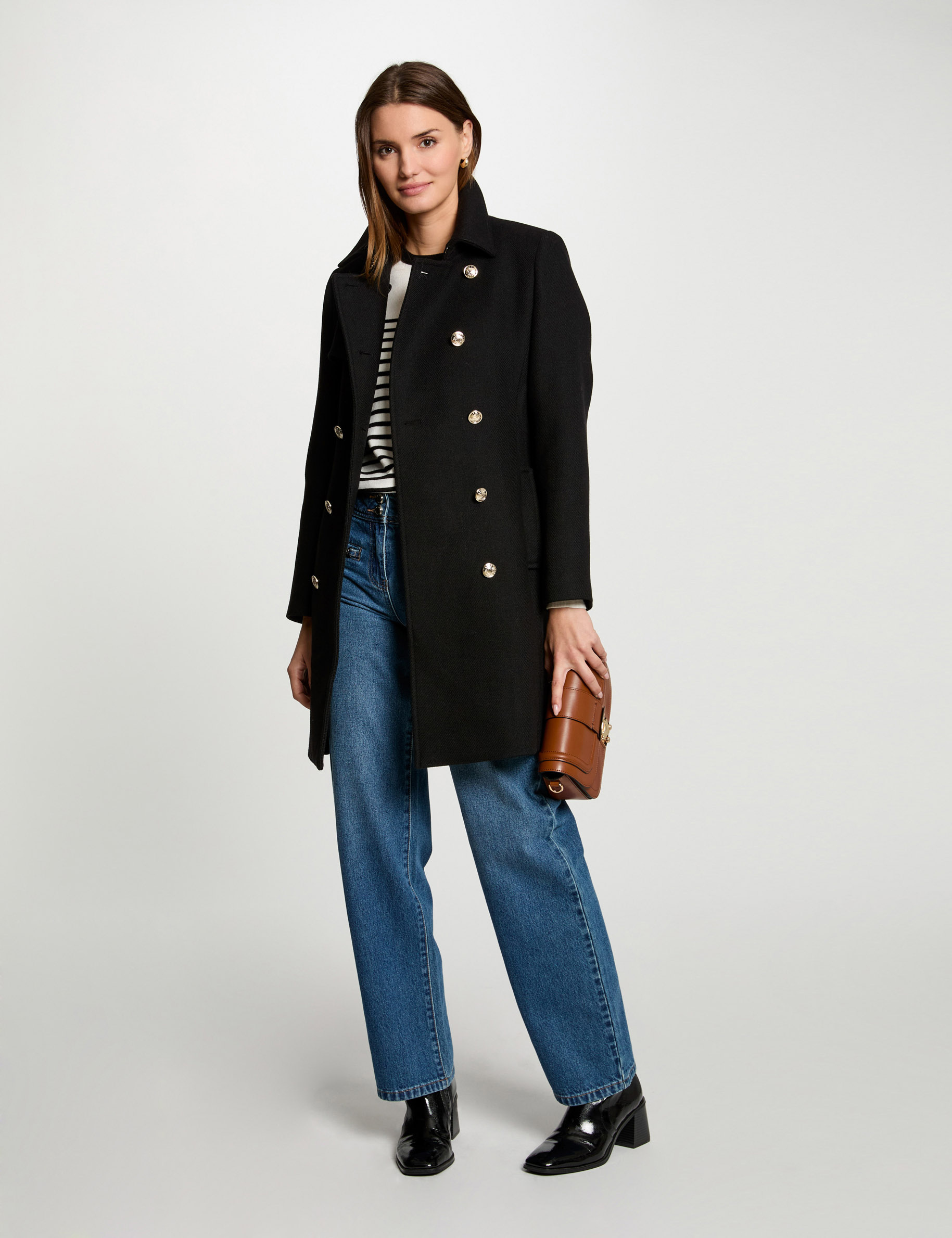 Manteau long ceinturé noir femme | Morgan