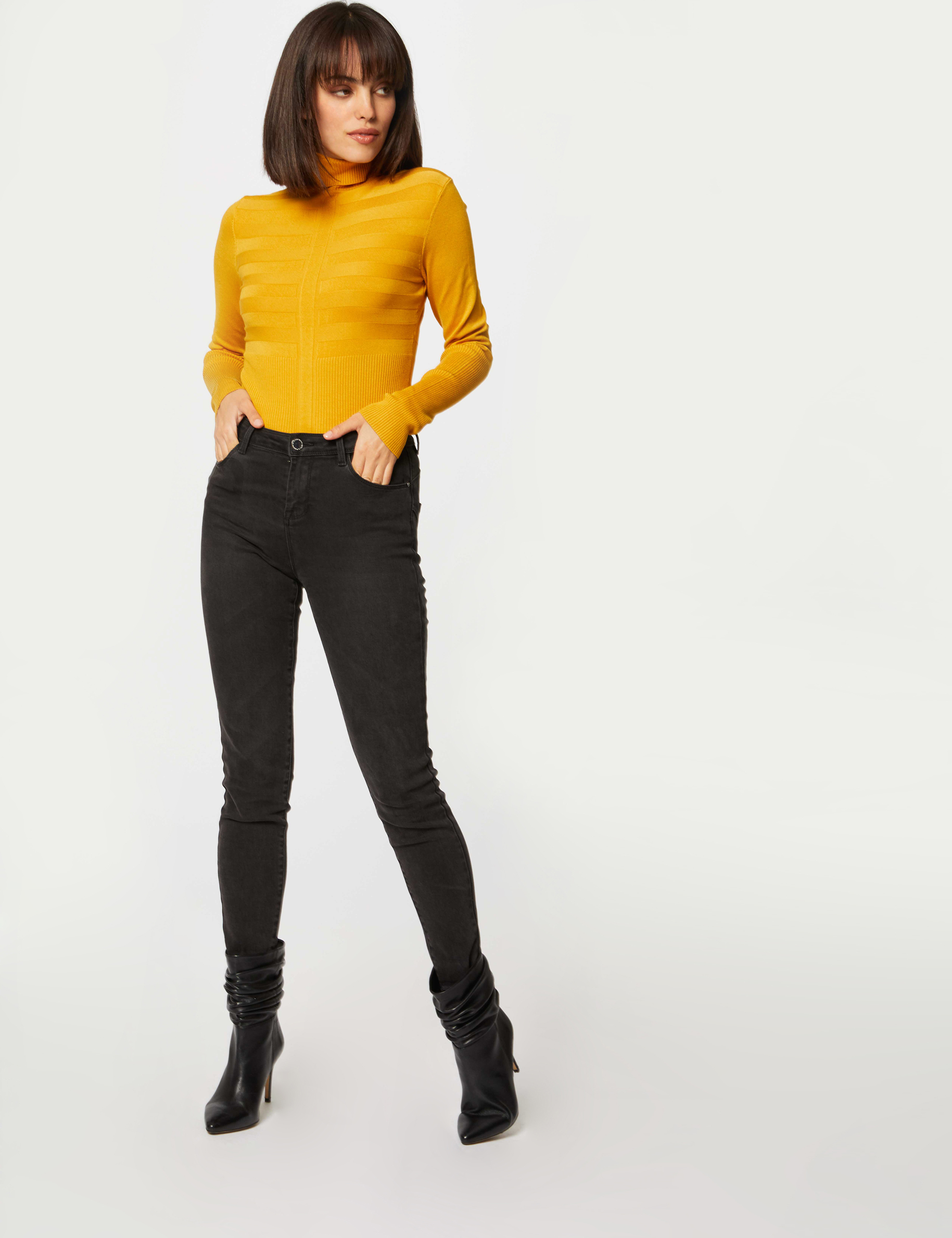 Pull col roulé ajusté jaune femme | Morgan