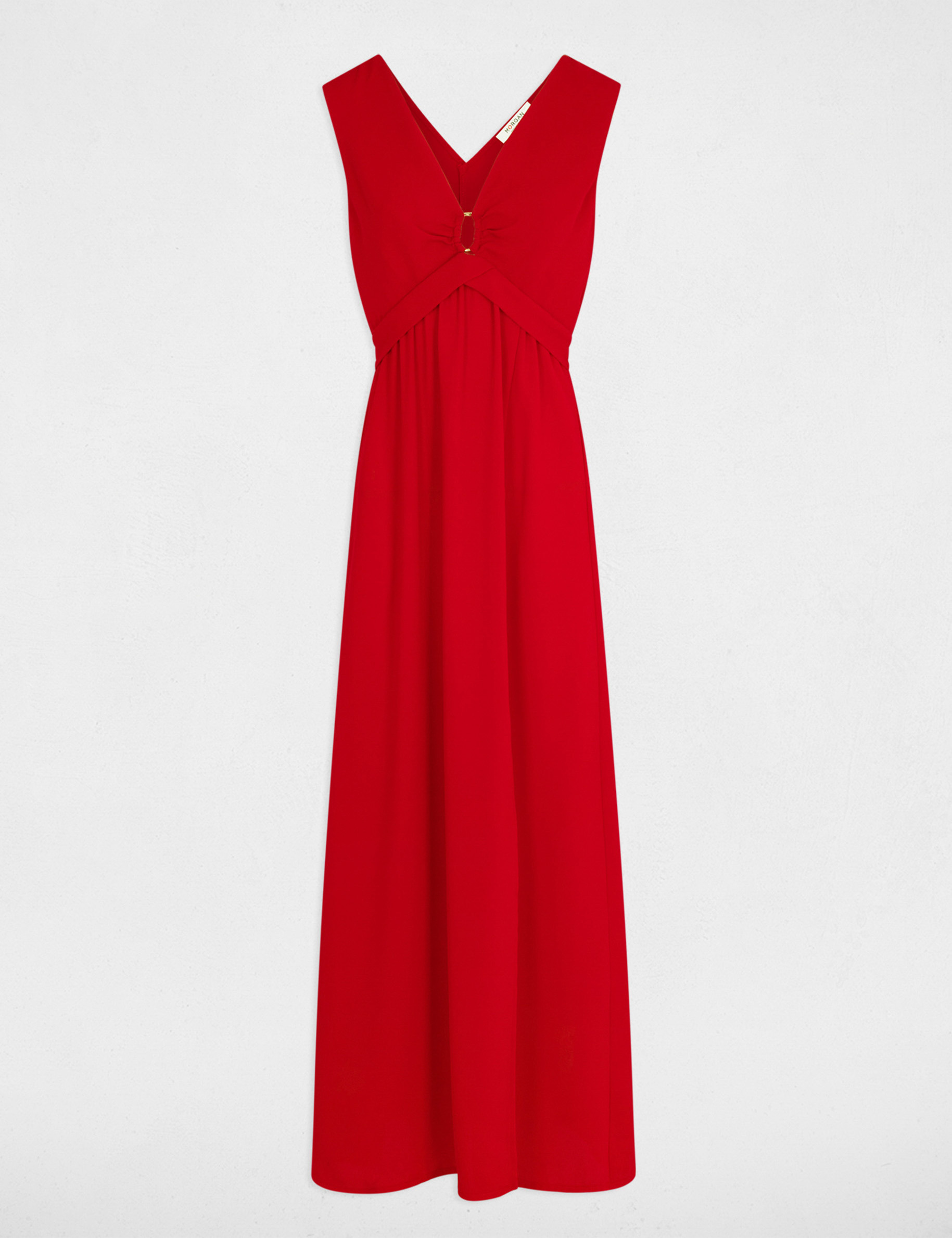 Robe longue cintrée fluide rouge femme | Morgan