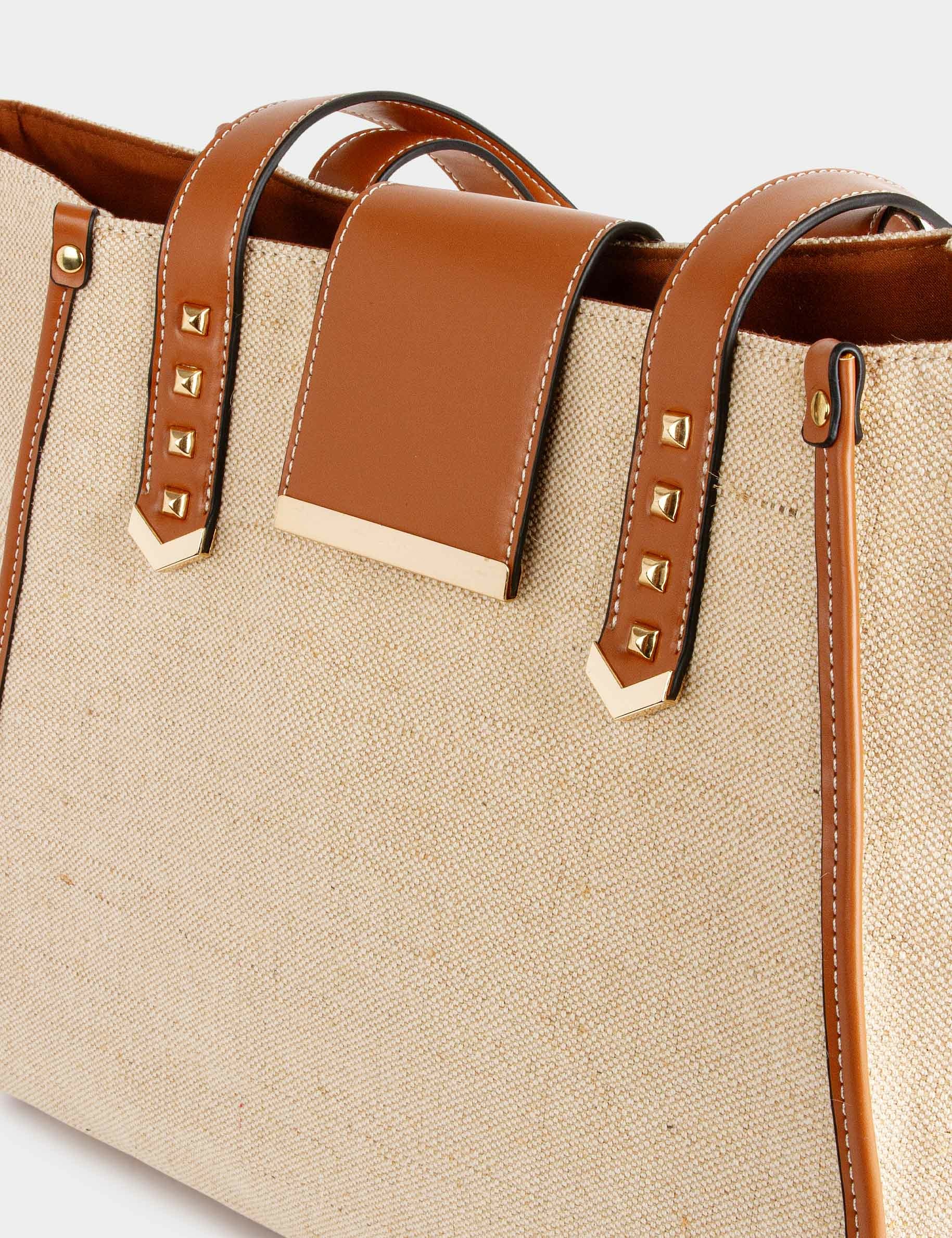 Sac cabas trapèze effet tressé beige femme | Morgan
