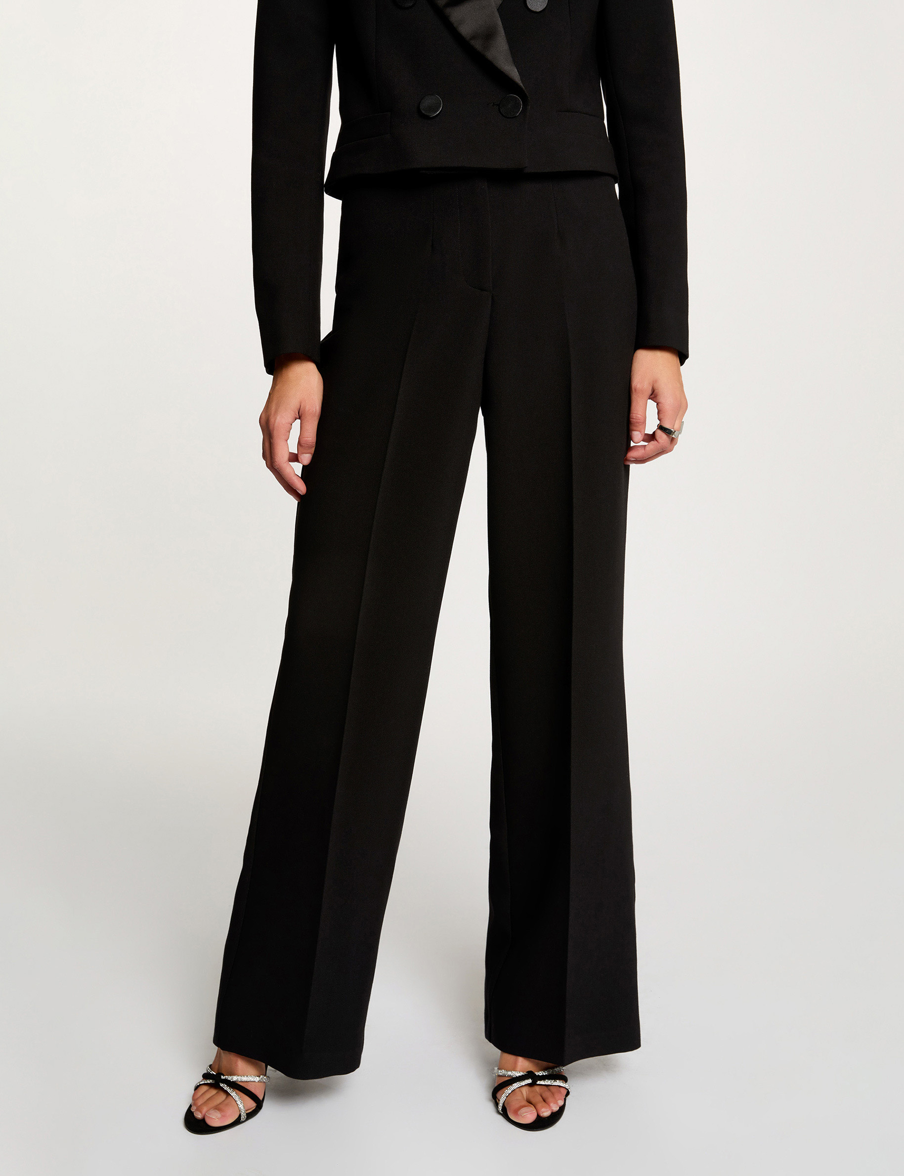 Pantalon large taille haute noir femme | Morgan