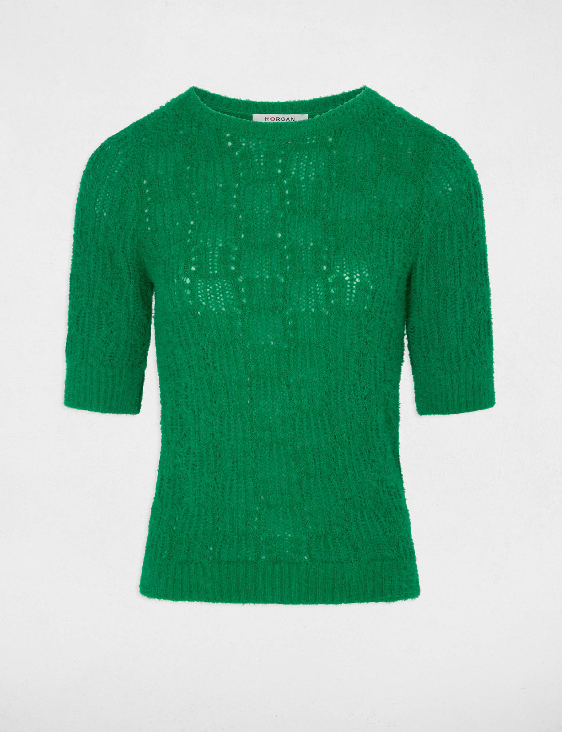 Pull manches courtes ajouré vert femme | Morgan