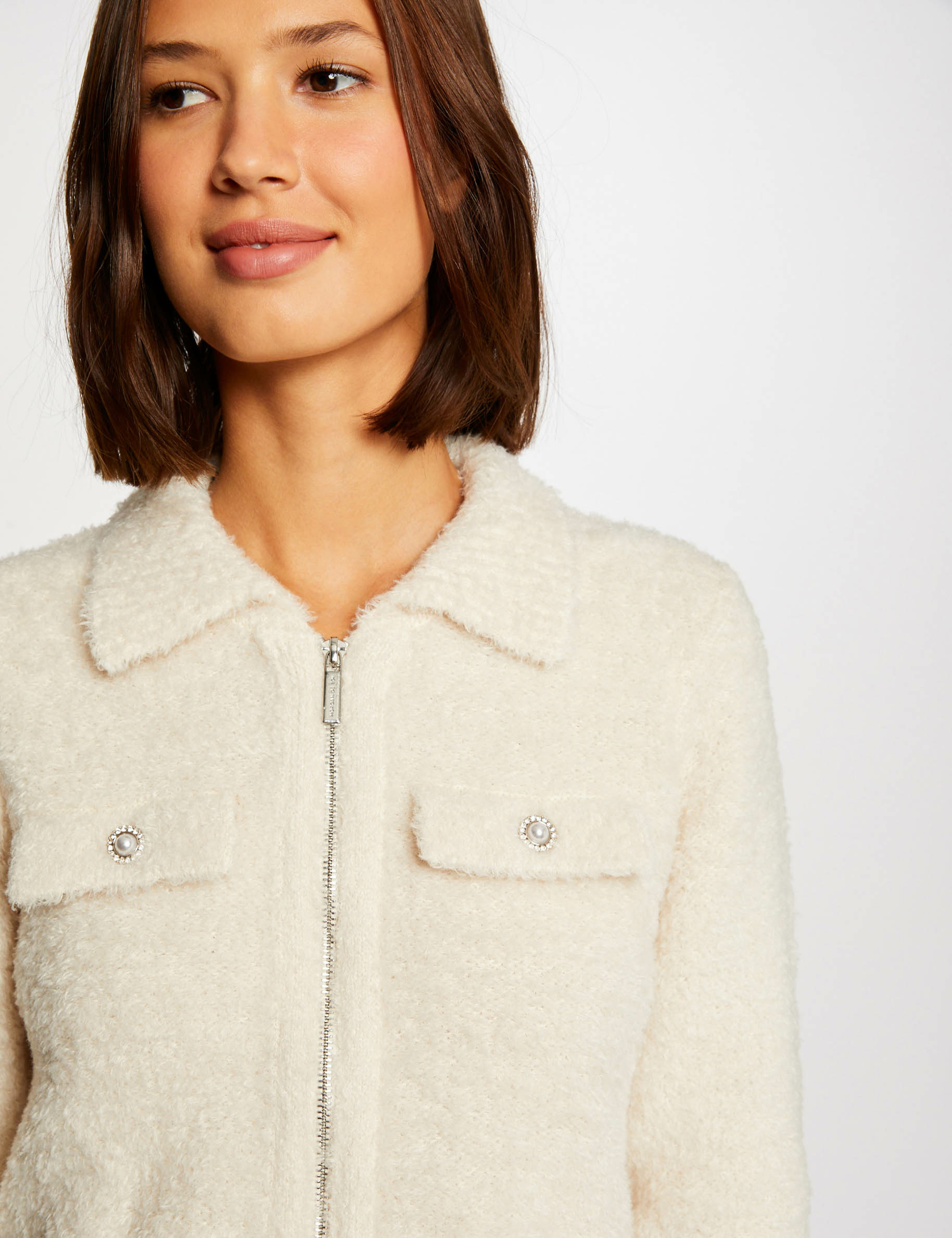 Gilet manches longues avec col à revers ivoire femme | Morgan