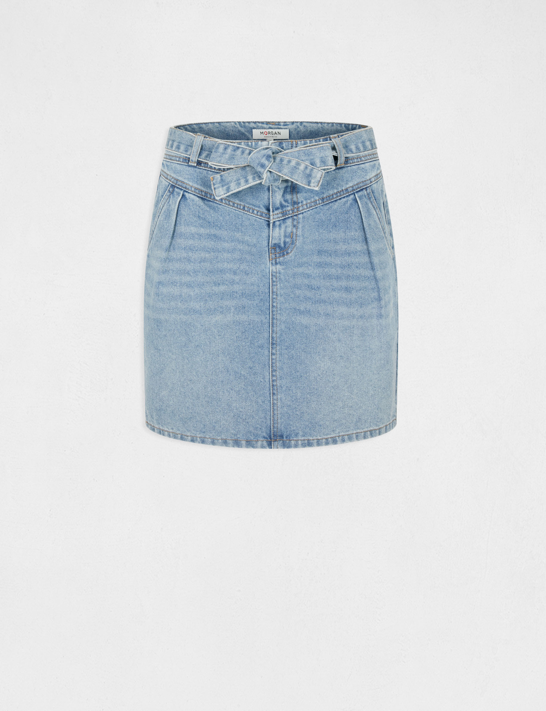 Jupe droite ceinturée en jean jean stone femme | Morgan