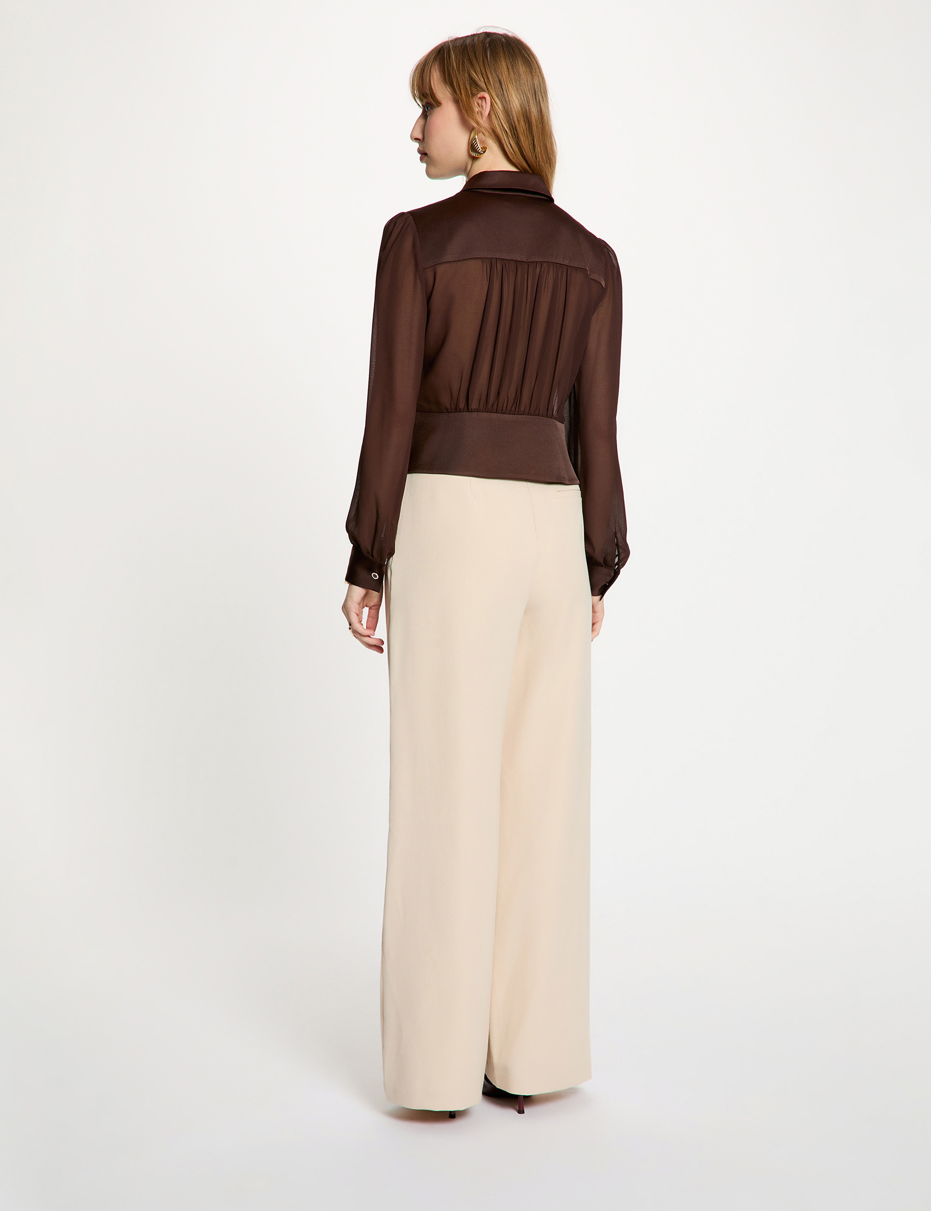 Chemise manches longues avec plis marron foncé femme | Morgan