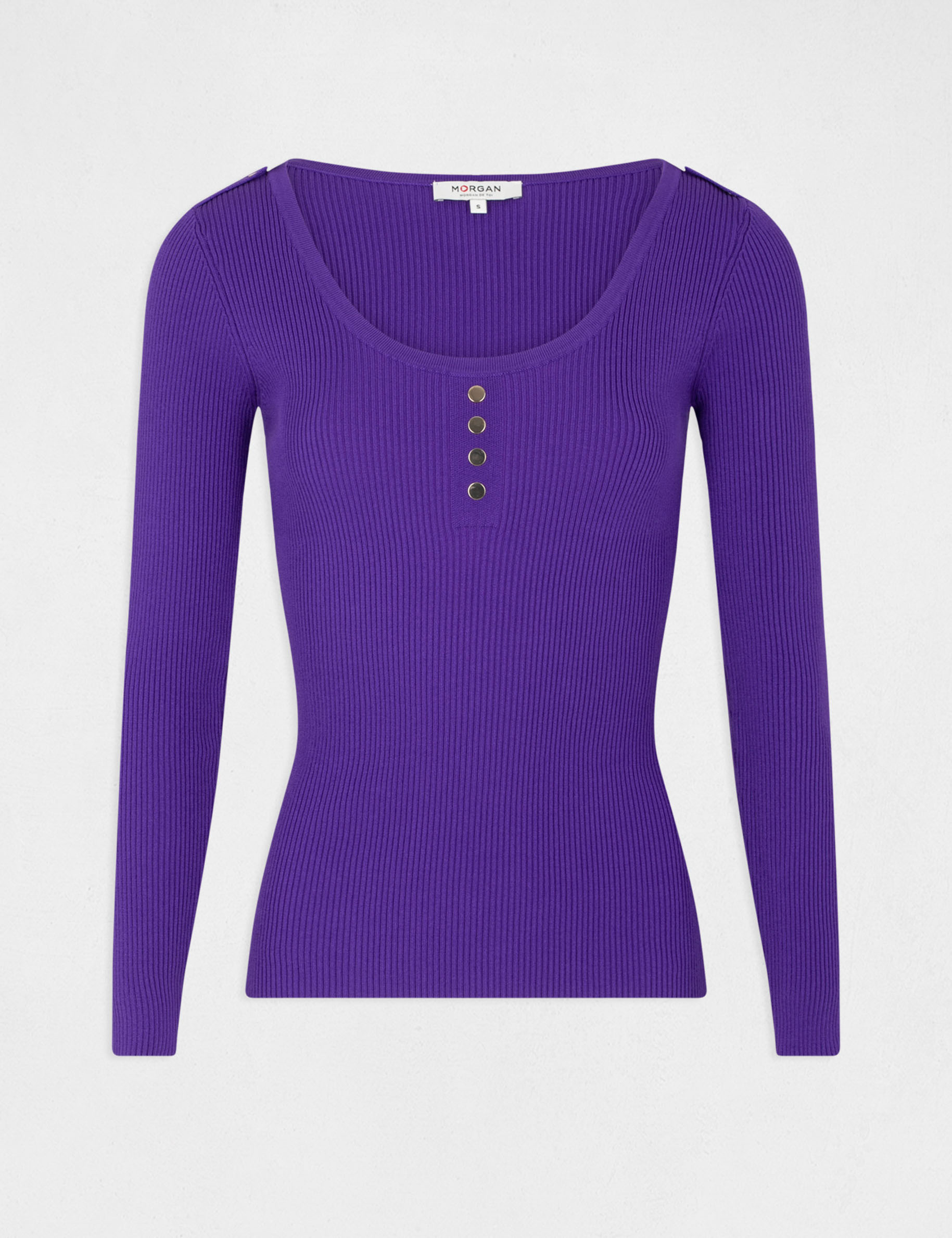 Pull manches longues à col en U violet femme | Morgan