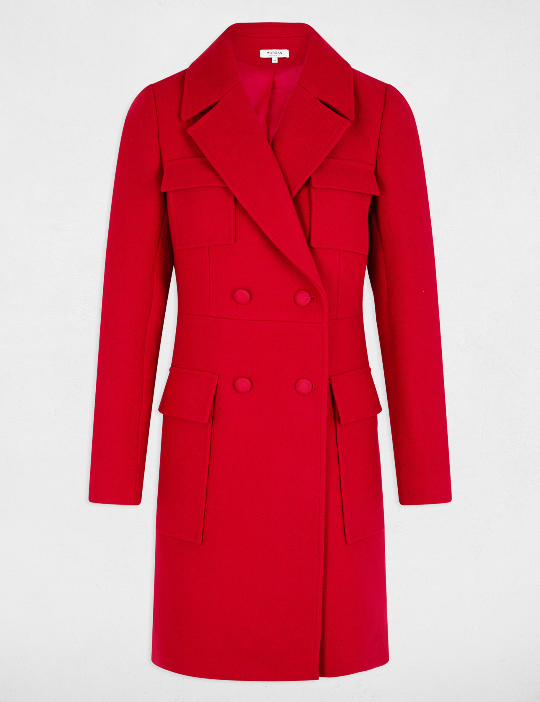 Manteau long boutonné rouge femme | Morgan