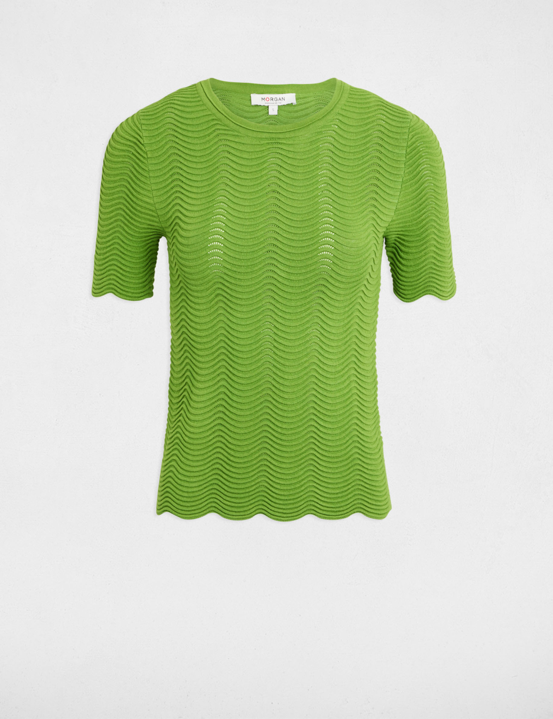 Pull manches courtes col rond vert anis femme | Morgan