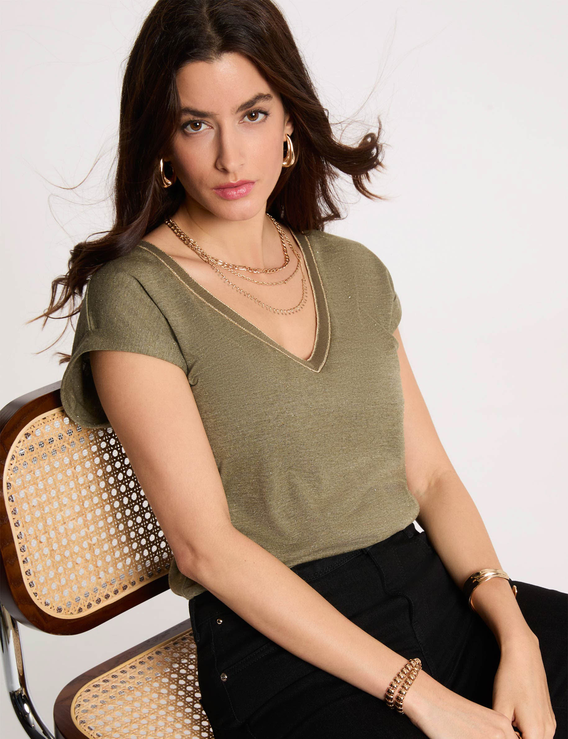 T-shirt manches courtes vert kaki femme | Morgan