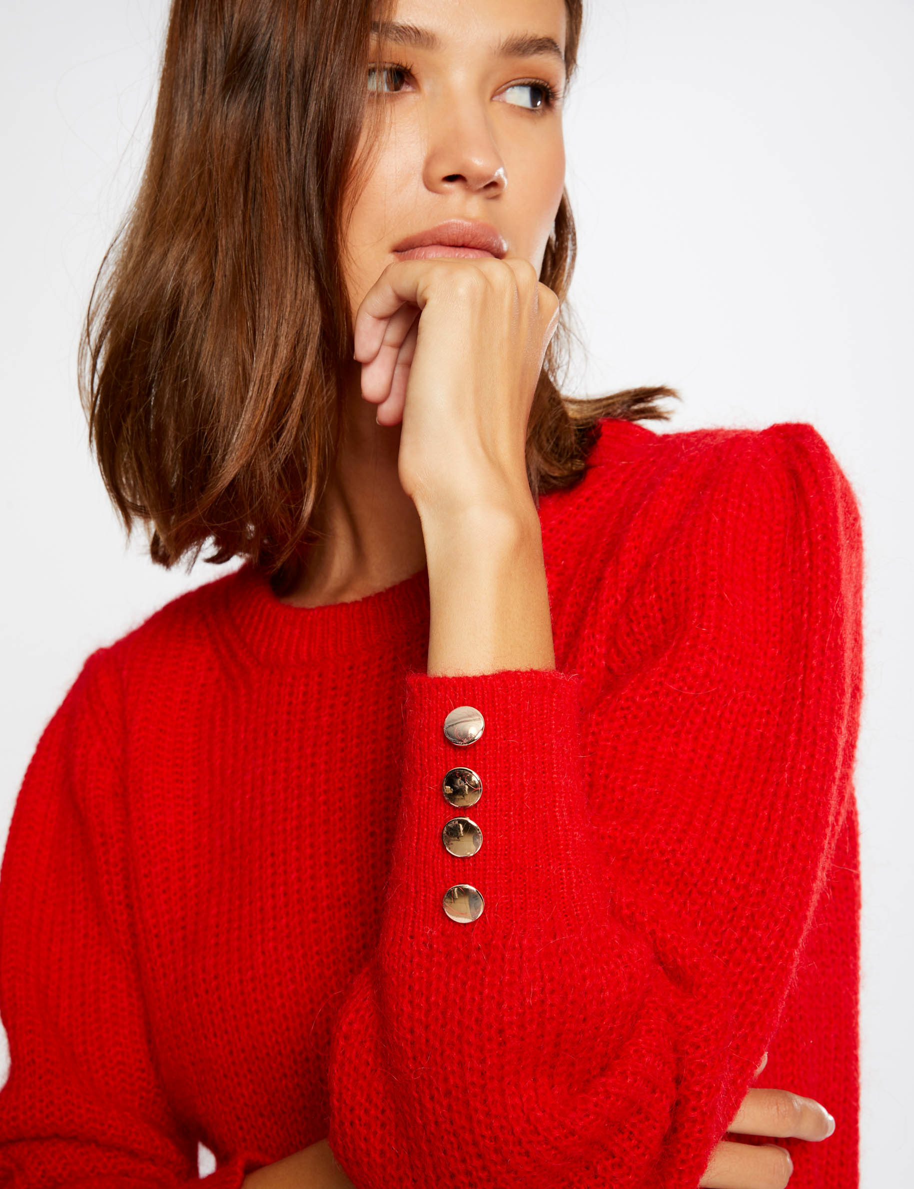 Pull manches longues avec boutons rouge femme | Morgan
