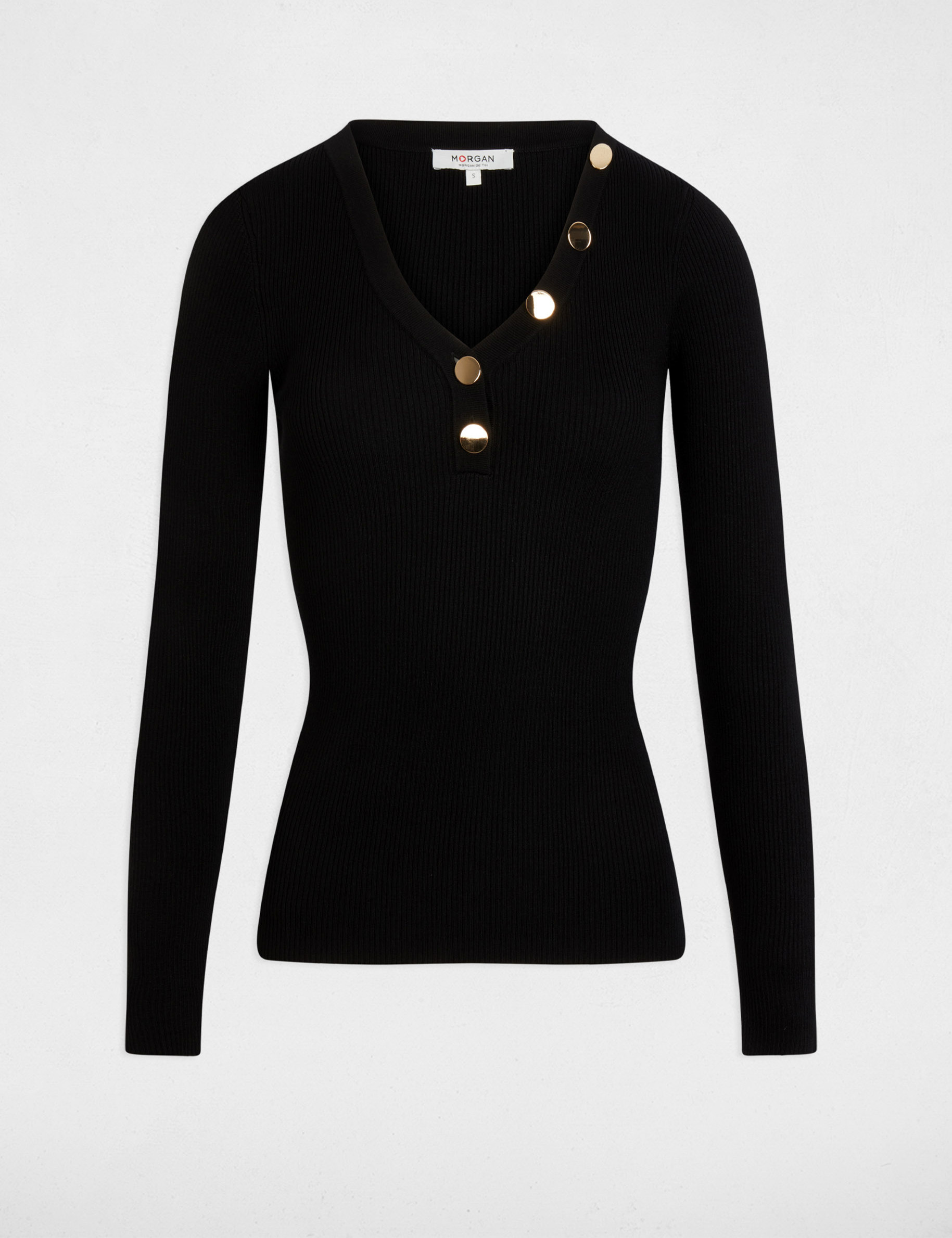 Pull manches longues boutons noir femme | Morgan