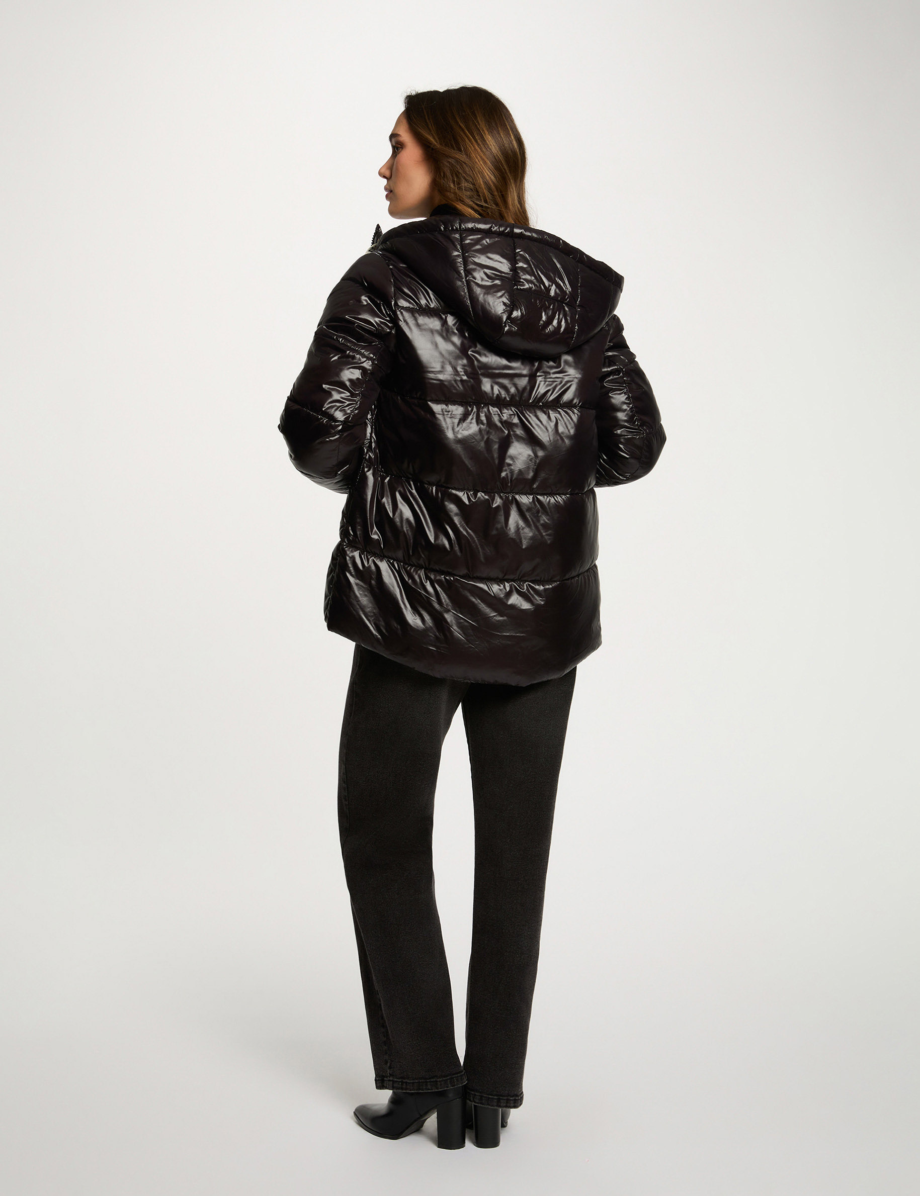 Doudoune Courte Brillante Noir Femme Morgan