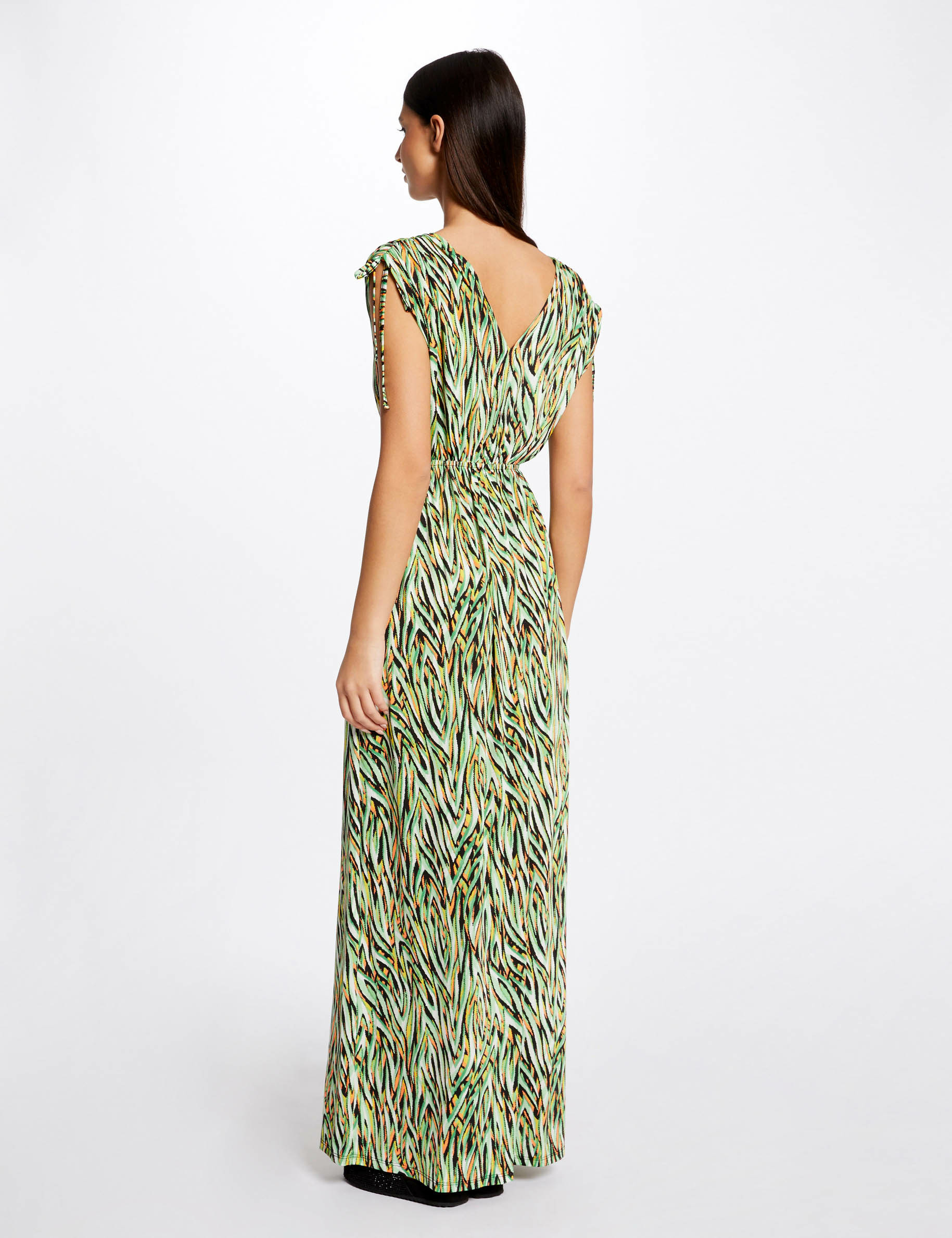 Robe longue droite imprimé géométrique vert femme | Morgan