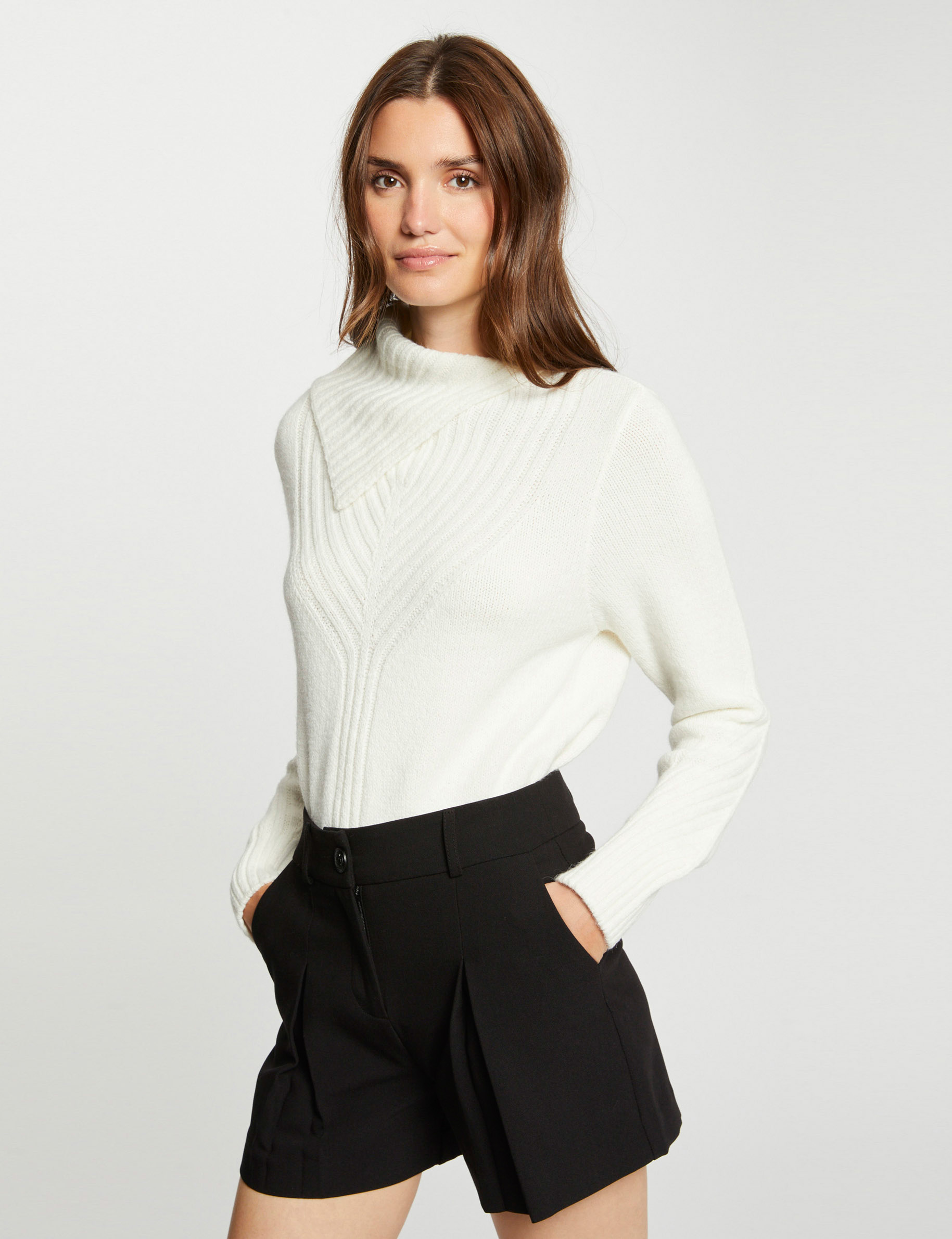 Pull manches longues col roulé ecru femme | Morgan