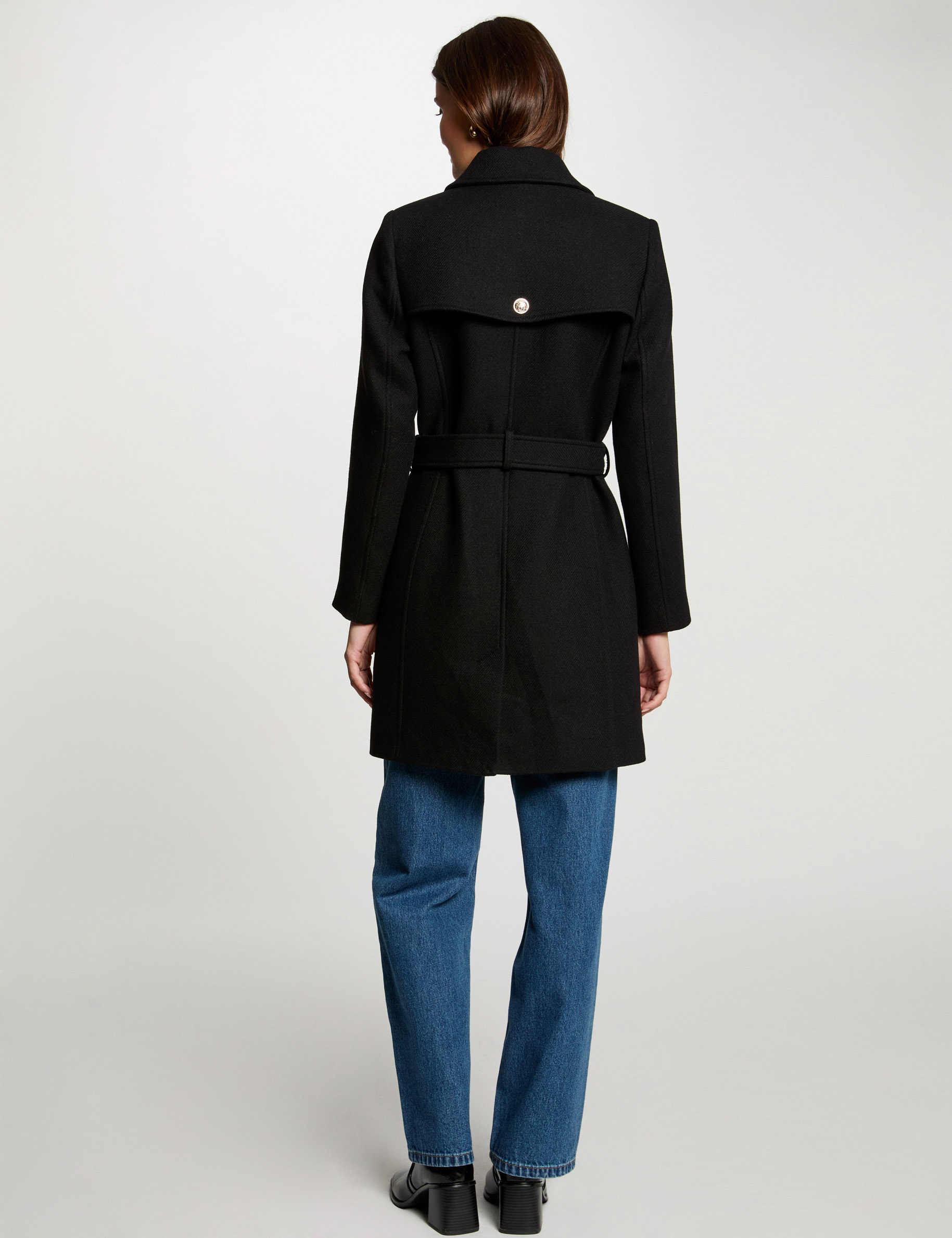 Manteau long ceinturé noir femme | Morgan