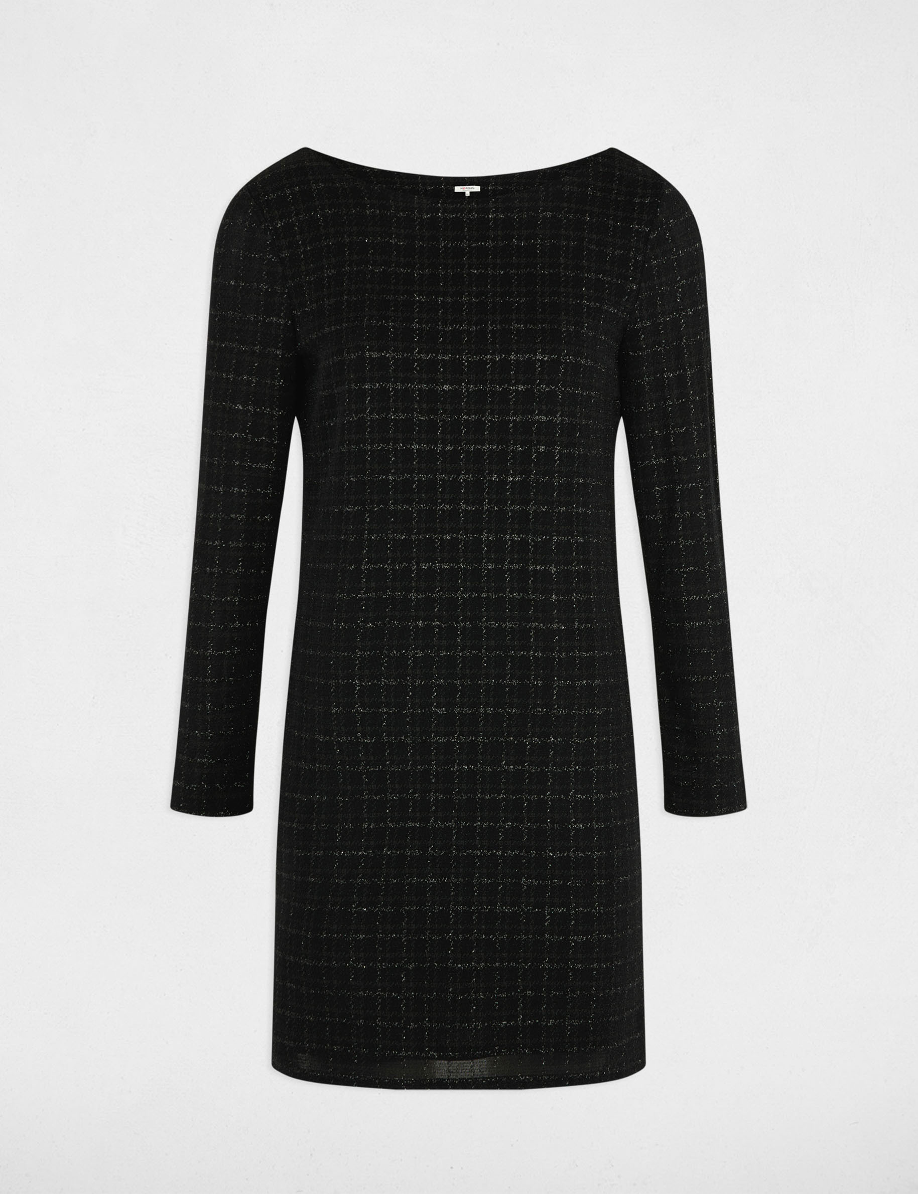 Robe courte droite tweed noir femme | Morgan