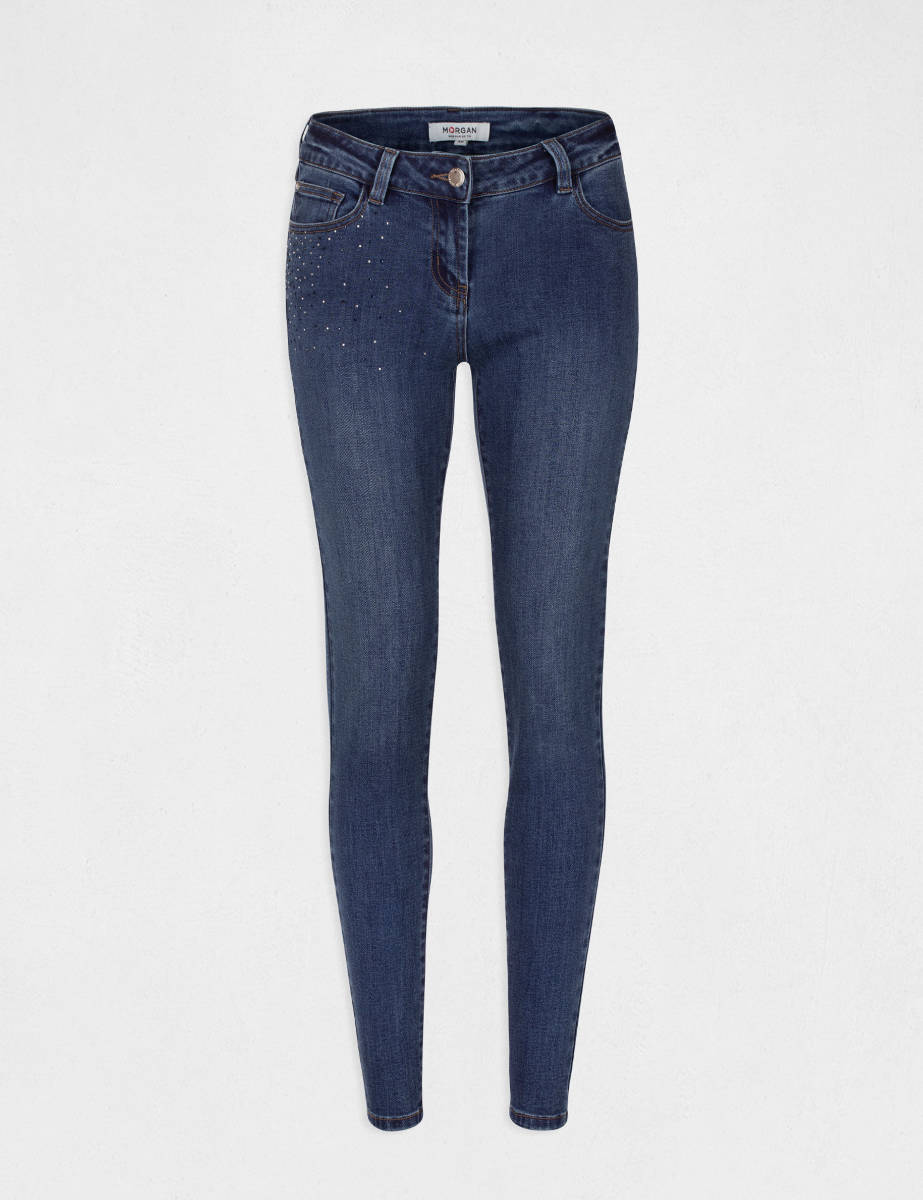 Jeans skinny taille basse à strass jean stone femme | Morgan