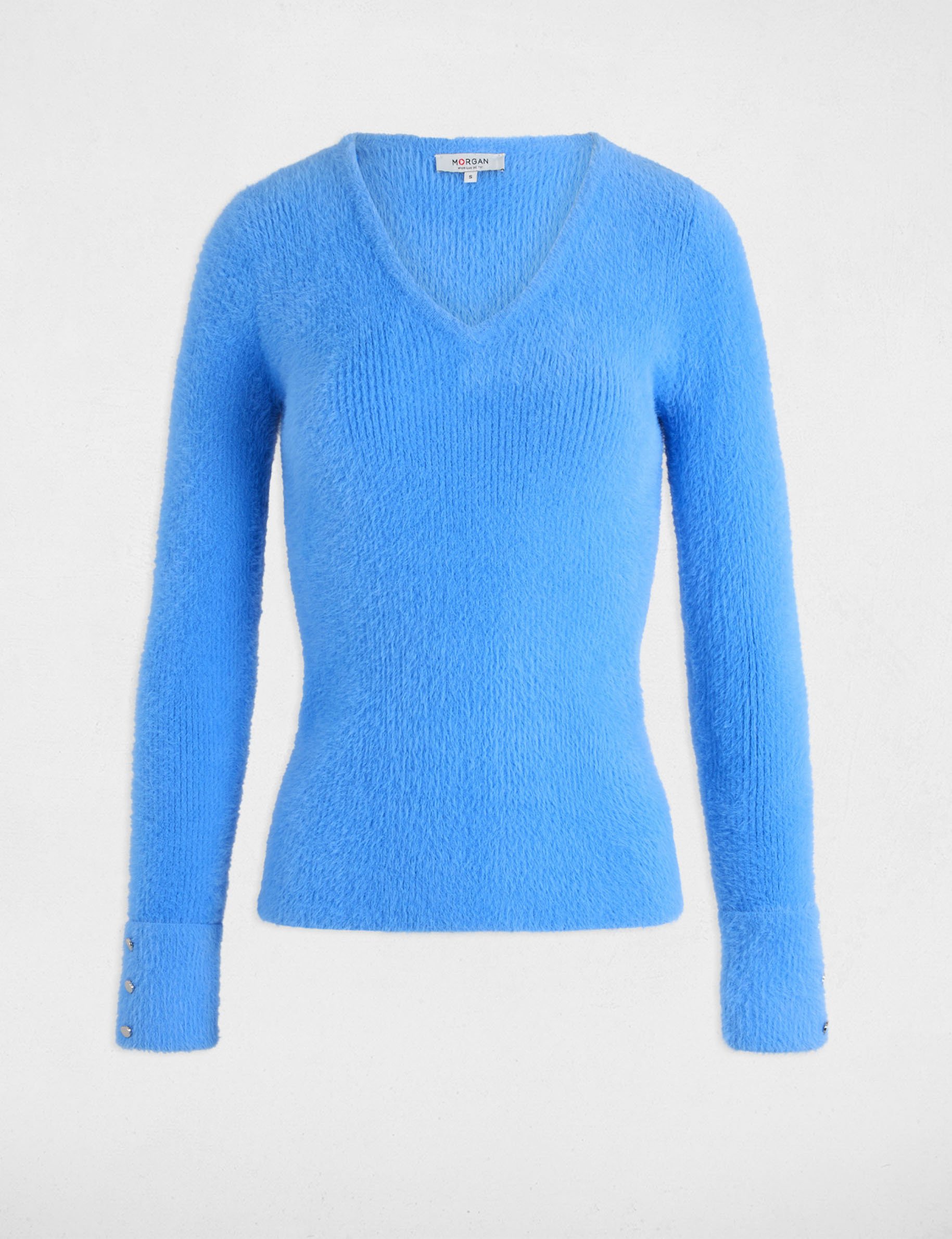 Pull manches longues maille duveteuse bleu femme | Morgan