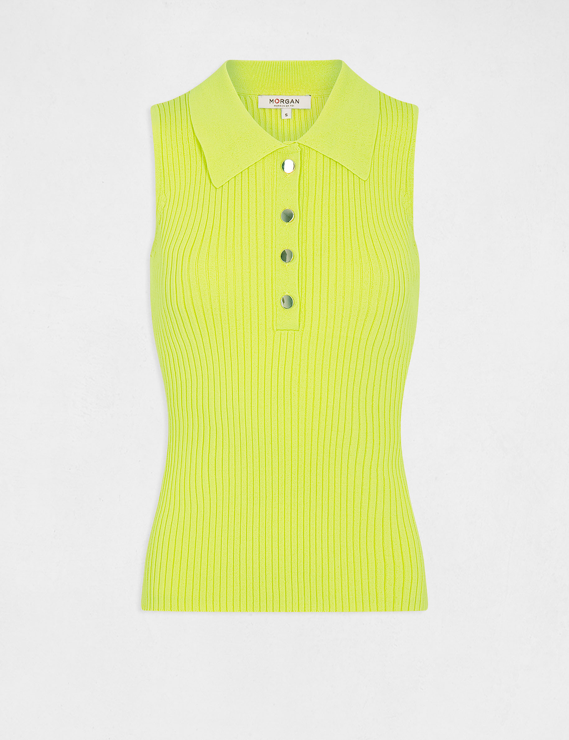 Pull débardeur sans manches col polo anis femme | Morgan