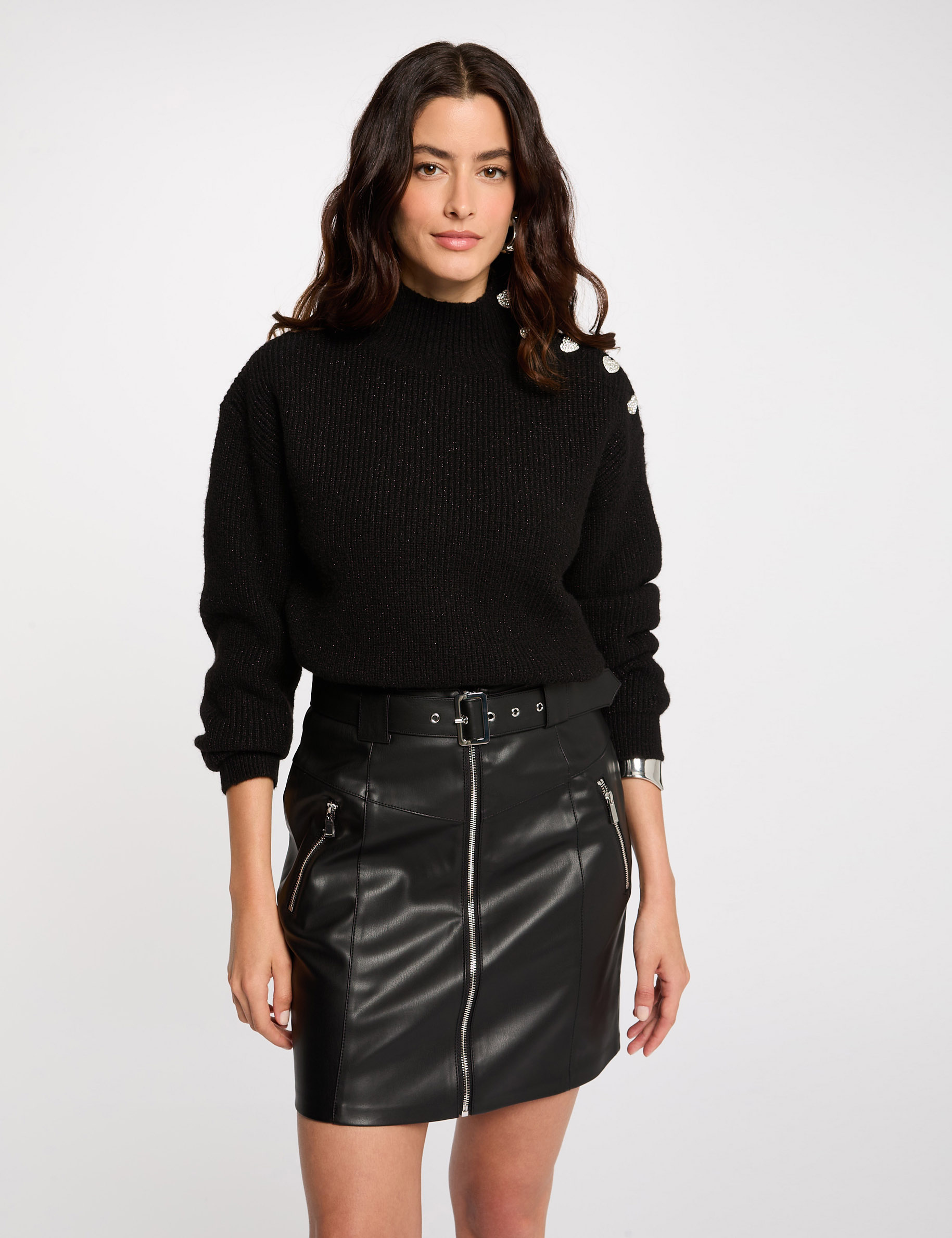 Jupe courte simili cuir noir femme | Morgan