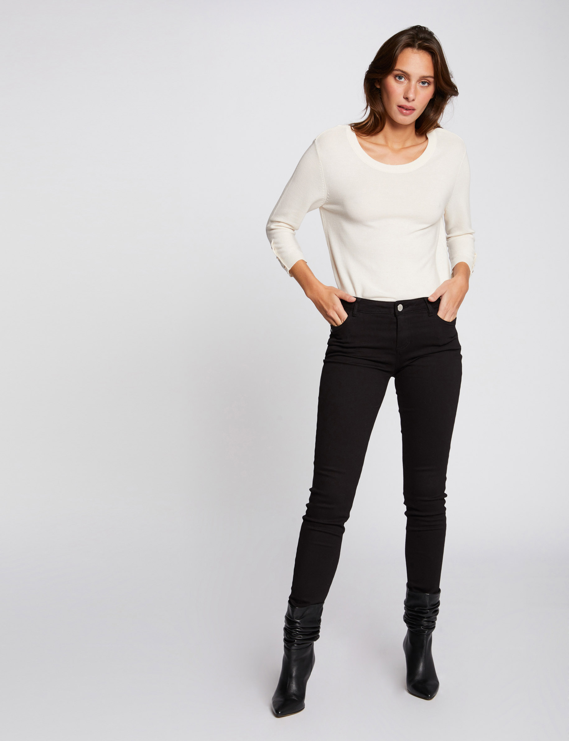 Pantalon skinny taille basse noir femme | Morgan