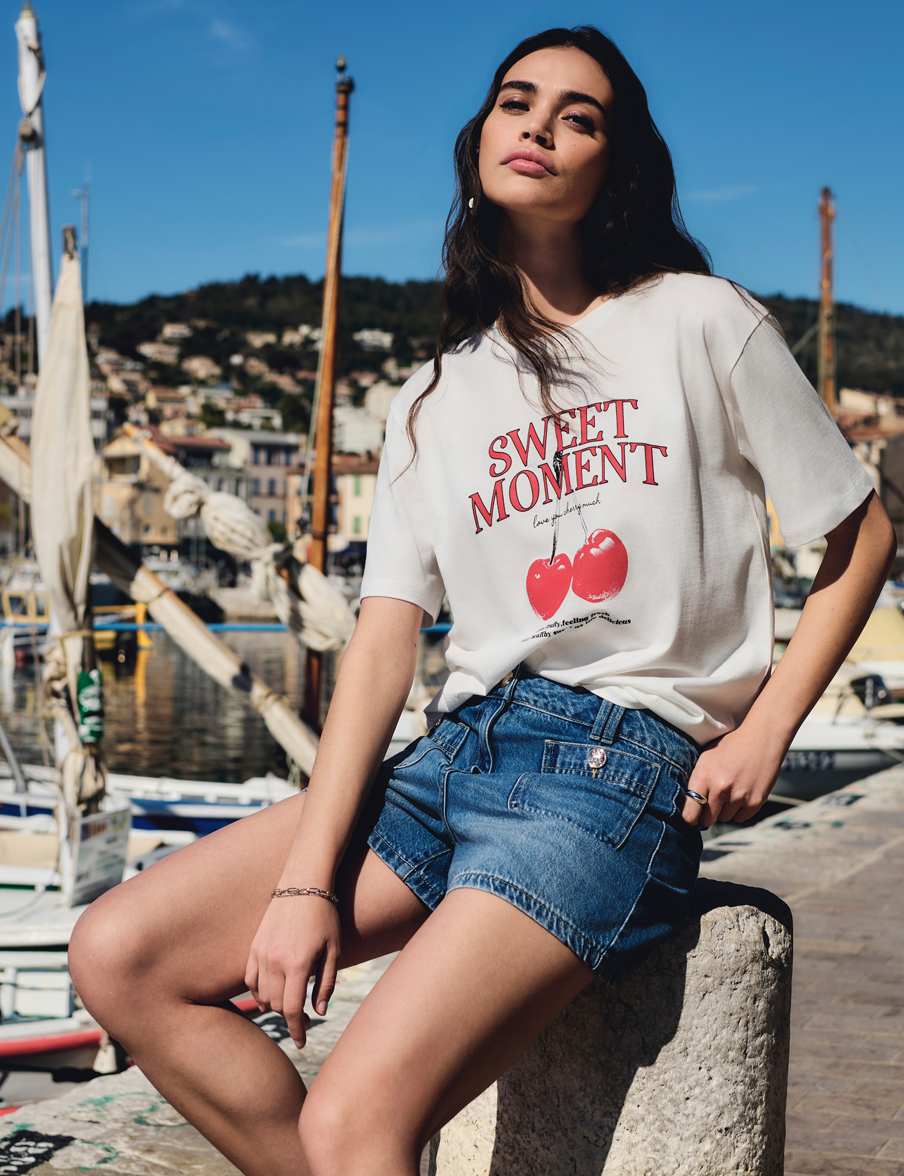 Short slim en jean denim stone femme | Morgan