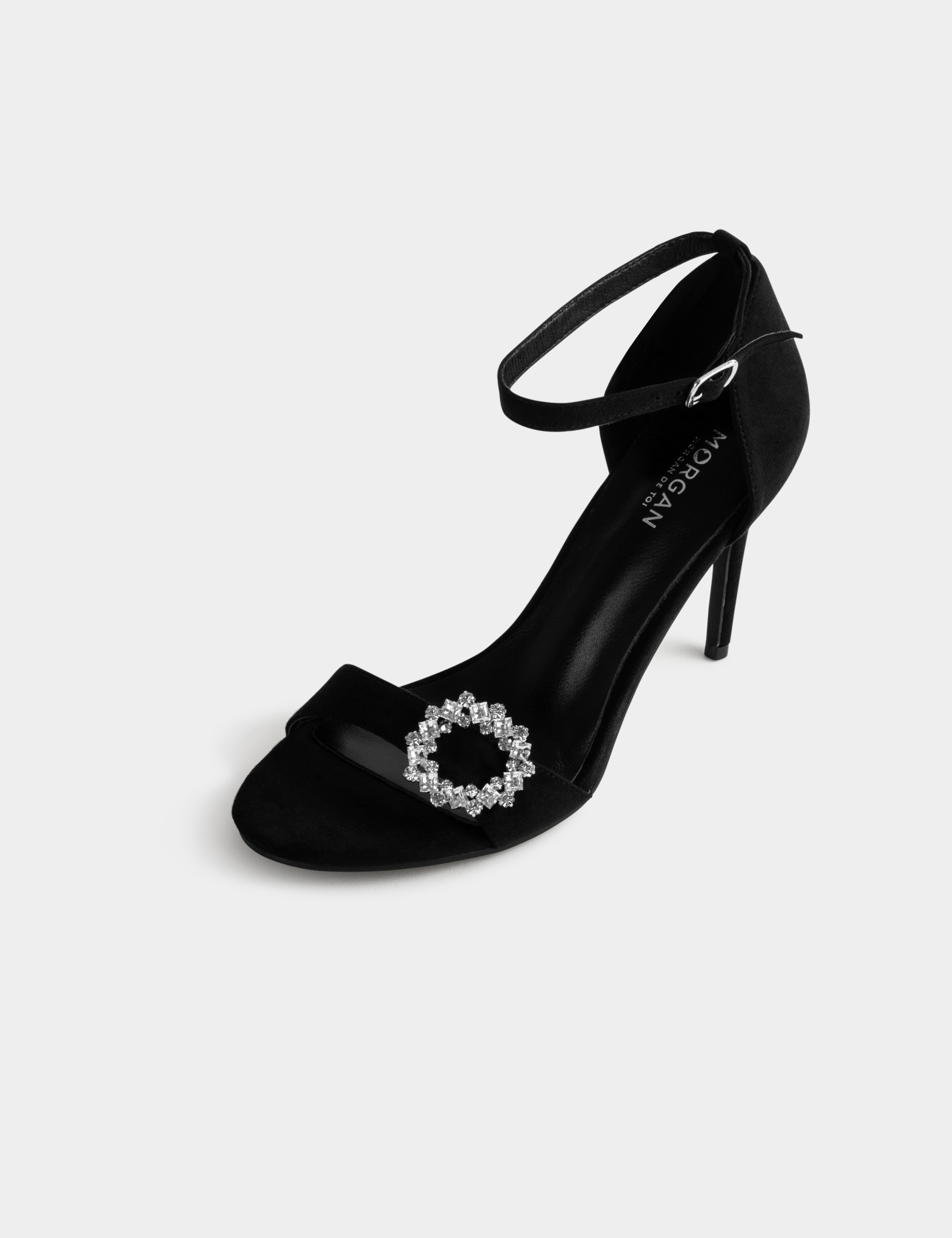 Sandales à talons avec détails bijoux noir femme | Morgan