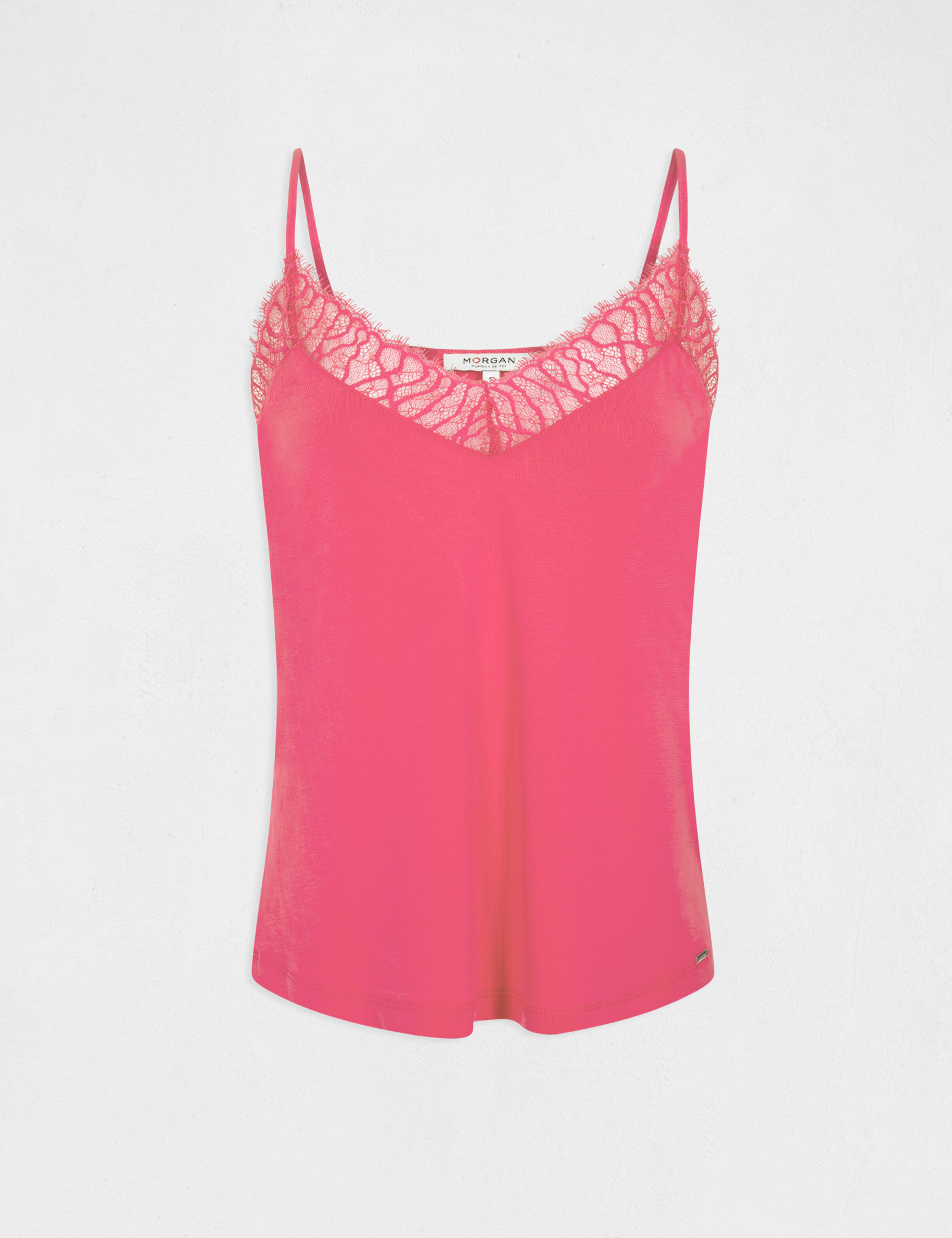 Débardeur bretelles fines avec dentelle rose moyen femme | Morgan