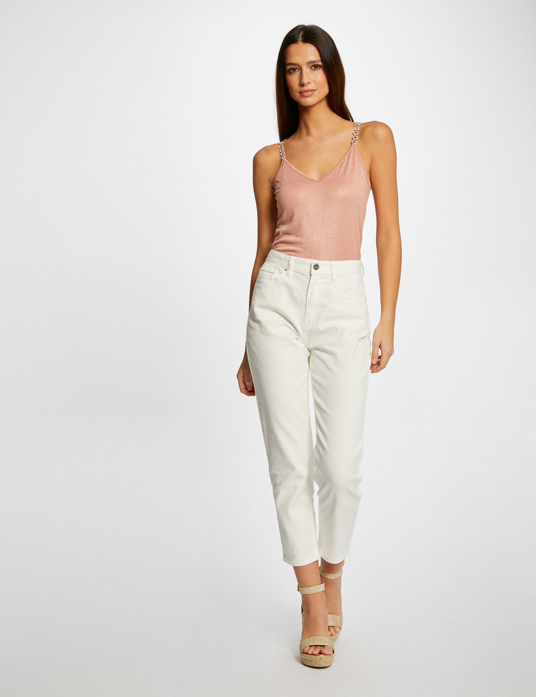 Débardeur bretelles fines avec chaînes rose moyen femme | Morgan