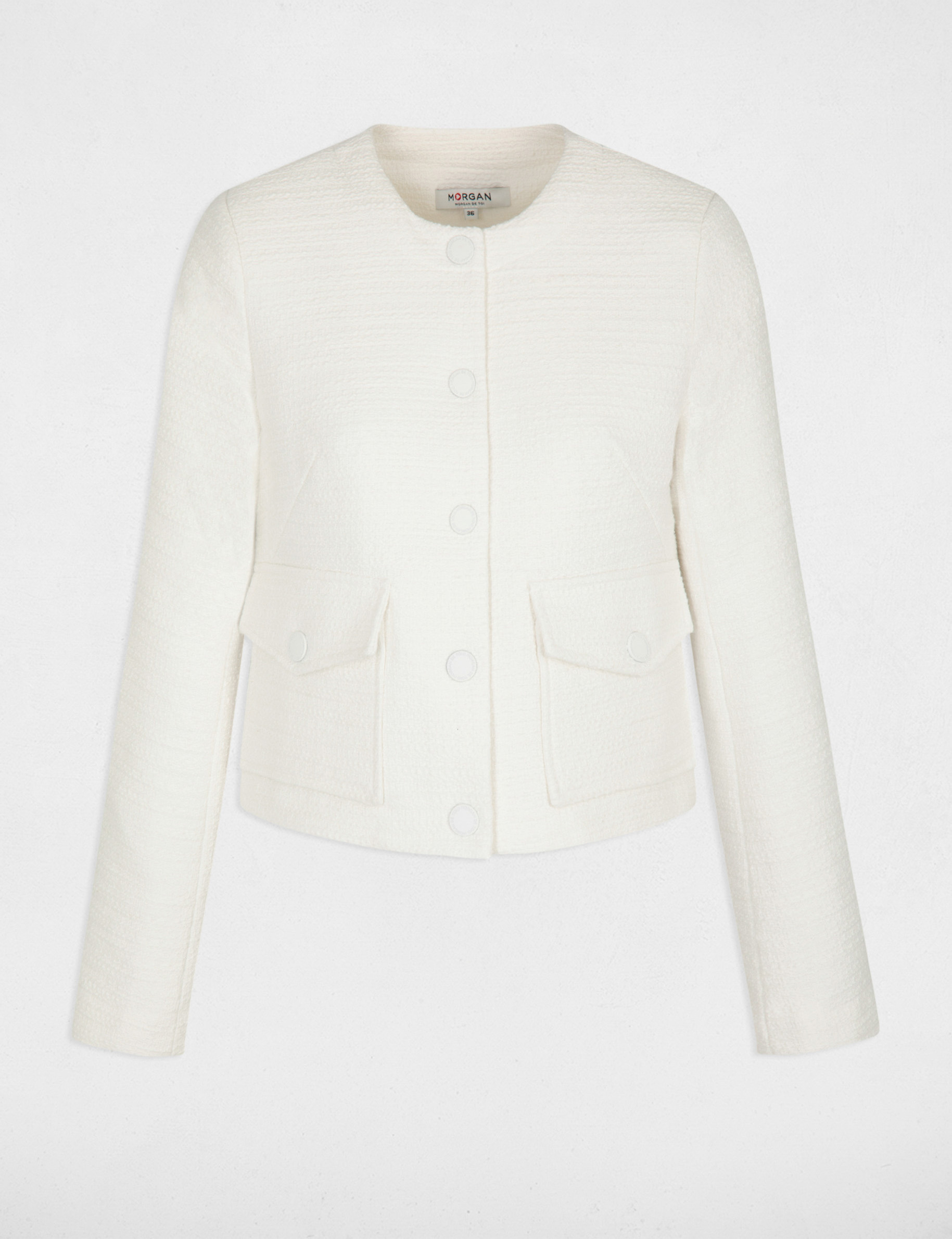 Veste courte boutonnée tweed ecru femme | Morgan