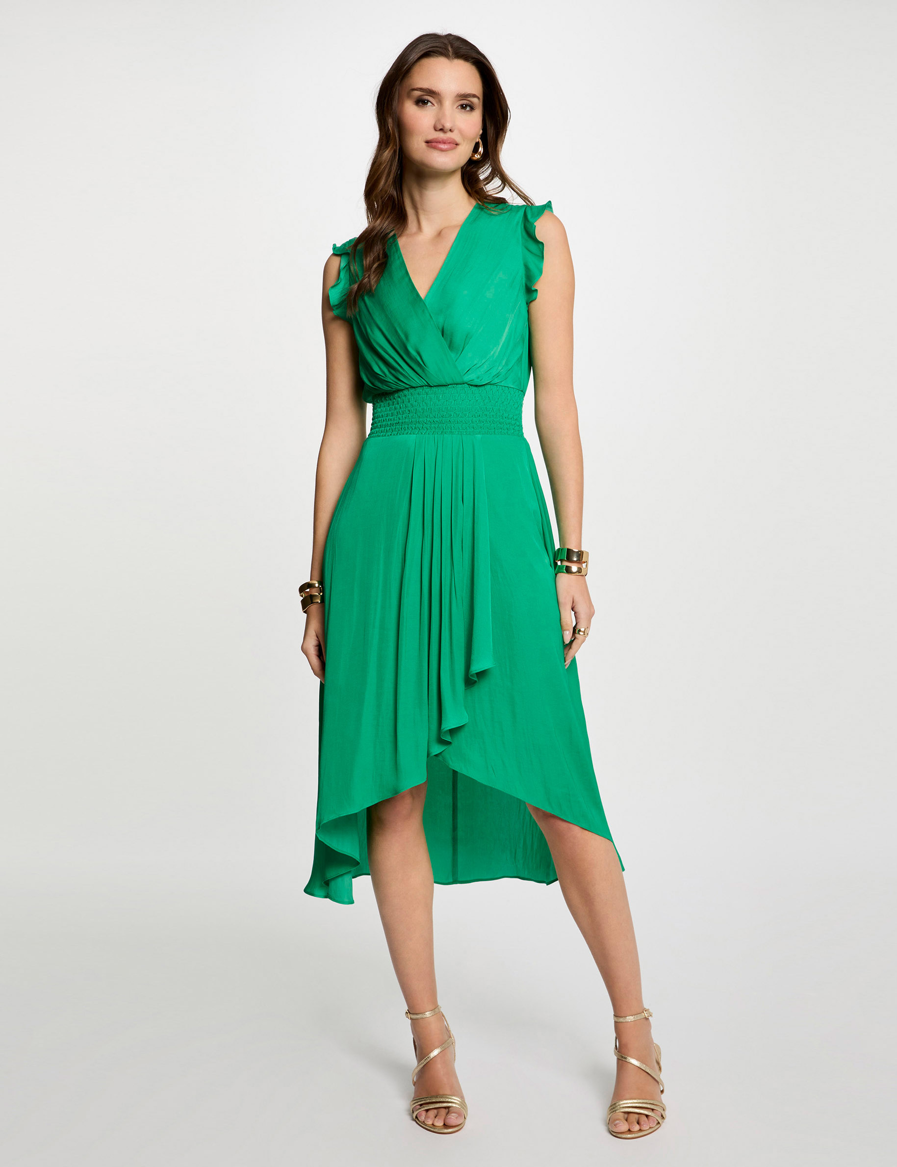 Robe droite fluide sans manches vert émeraude femme | Morgan