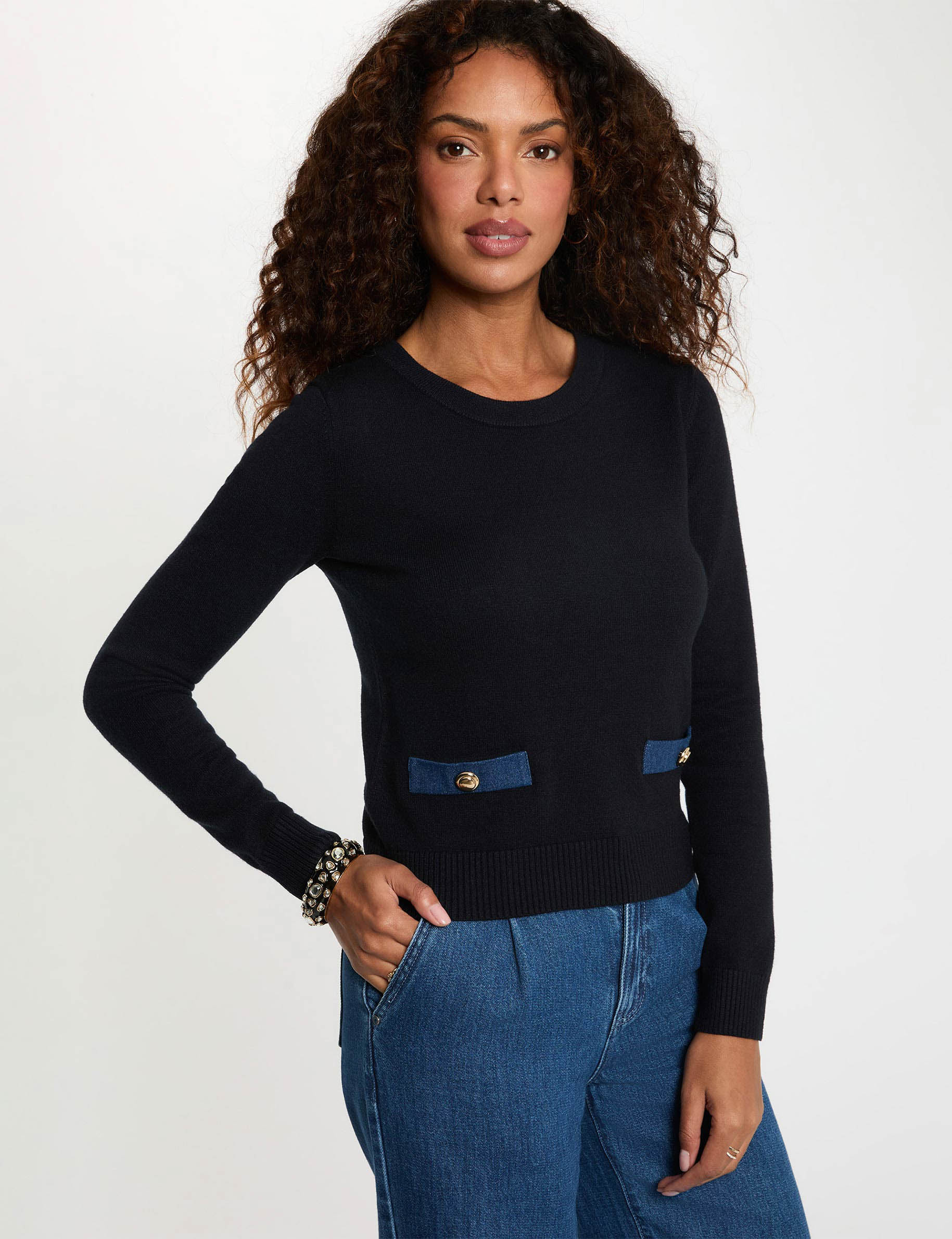 Pull col rond bleu marine femme | Morgan