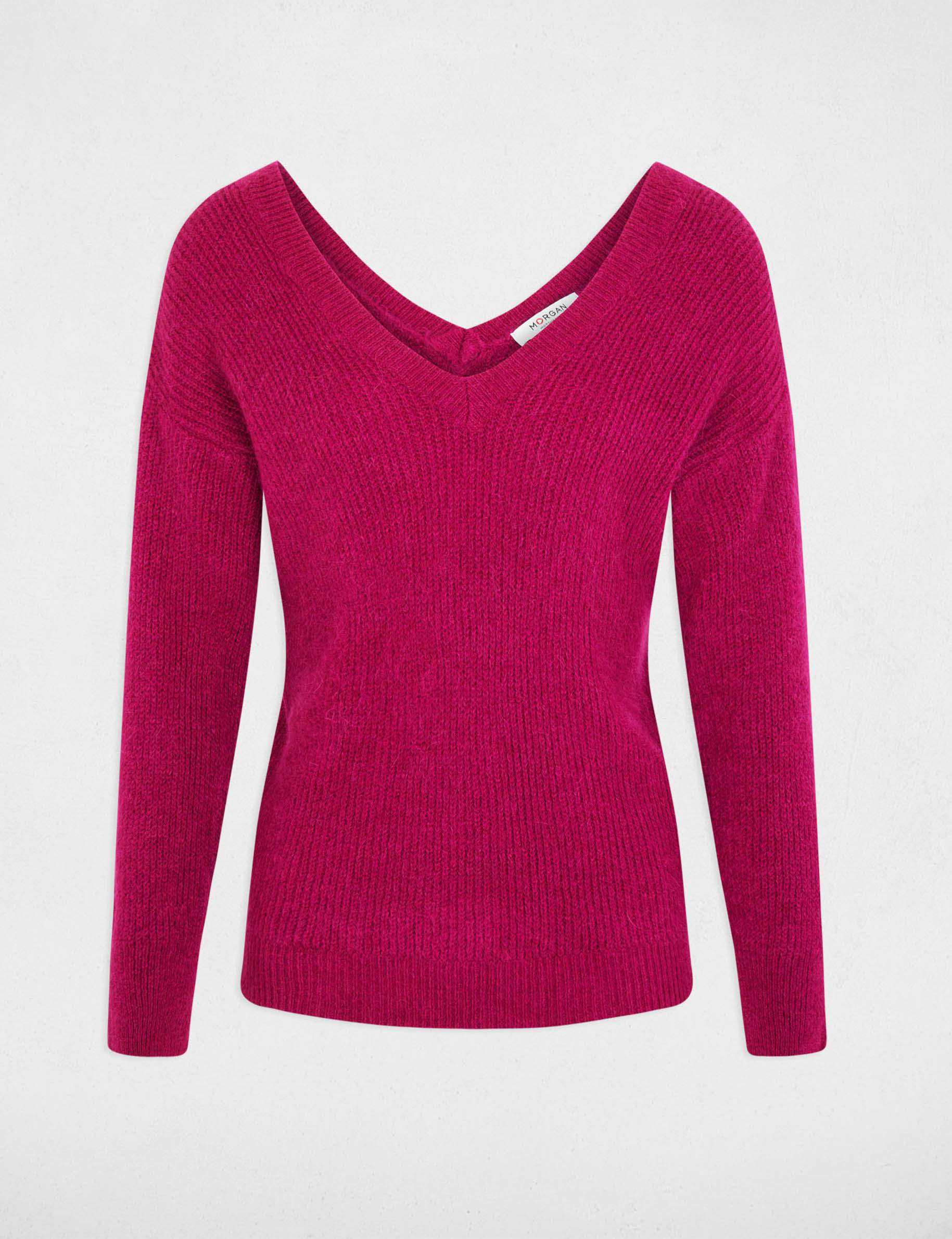 Pull col en V rose fonce femme | Morgan