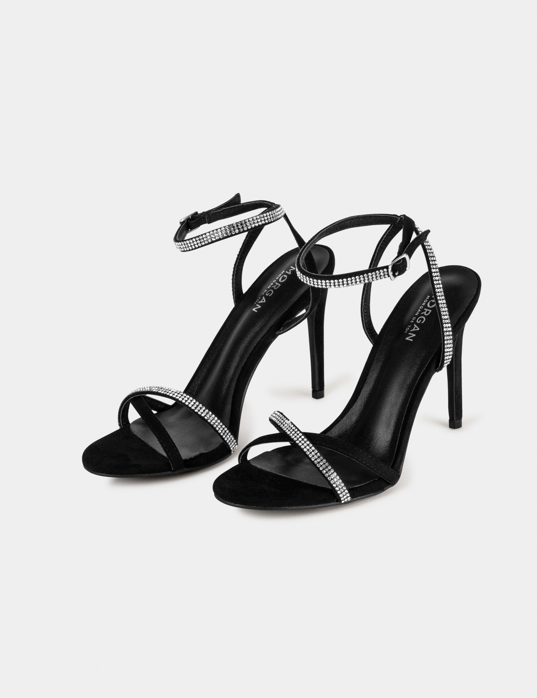 Sandales à talons avec détails strass noir femme | Morgan