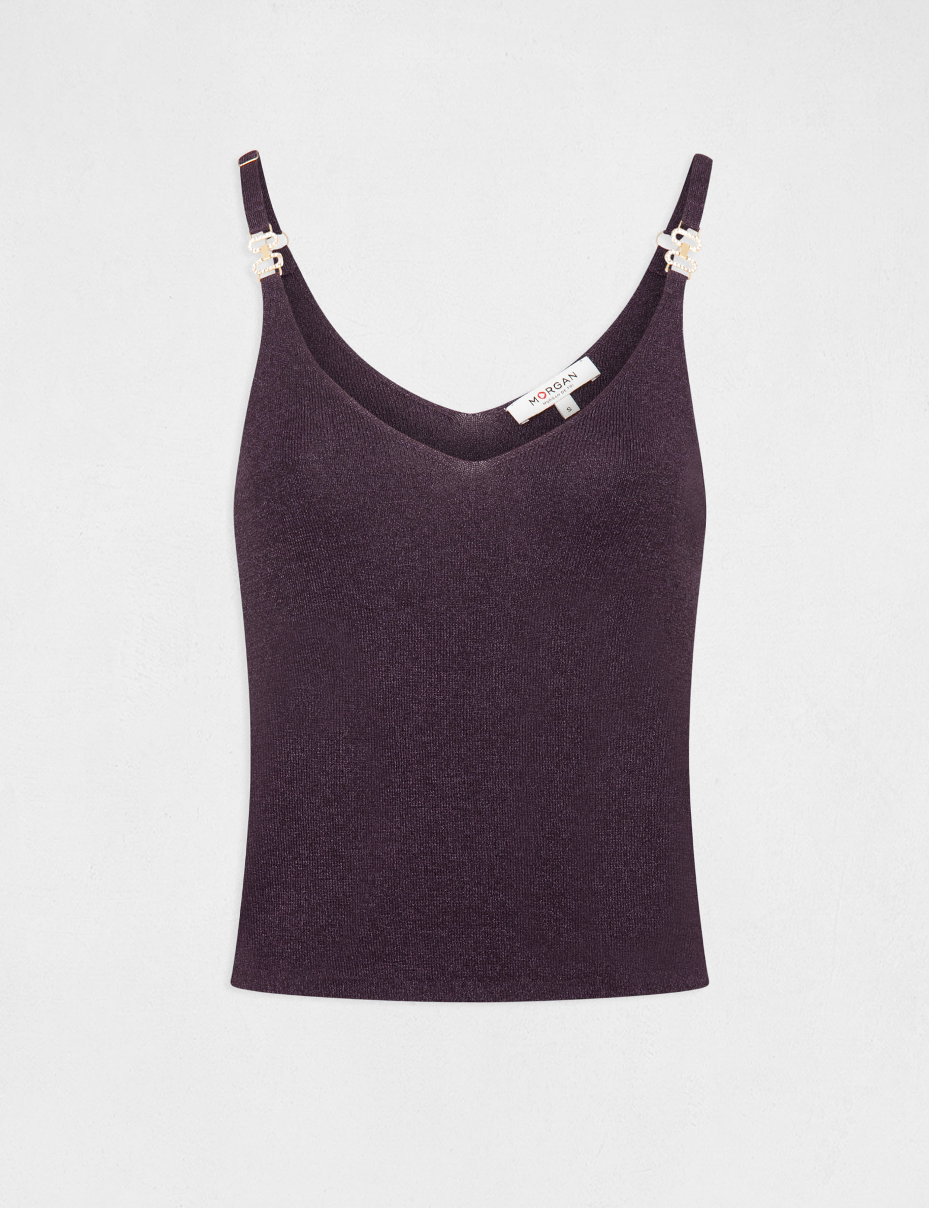 Pull débardeur bretelles fines prune femme | Morgan