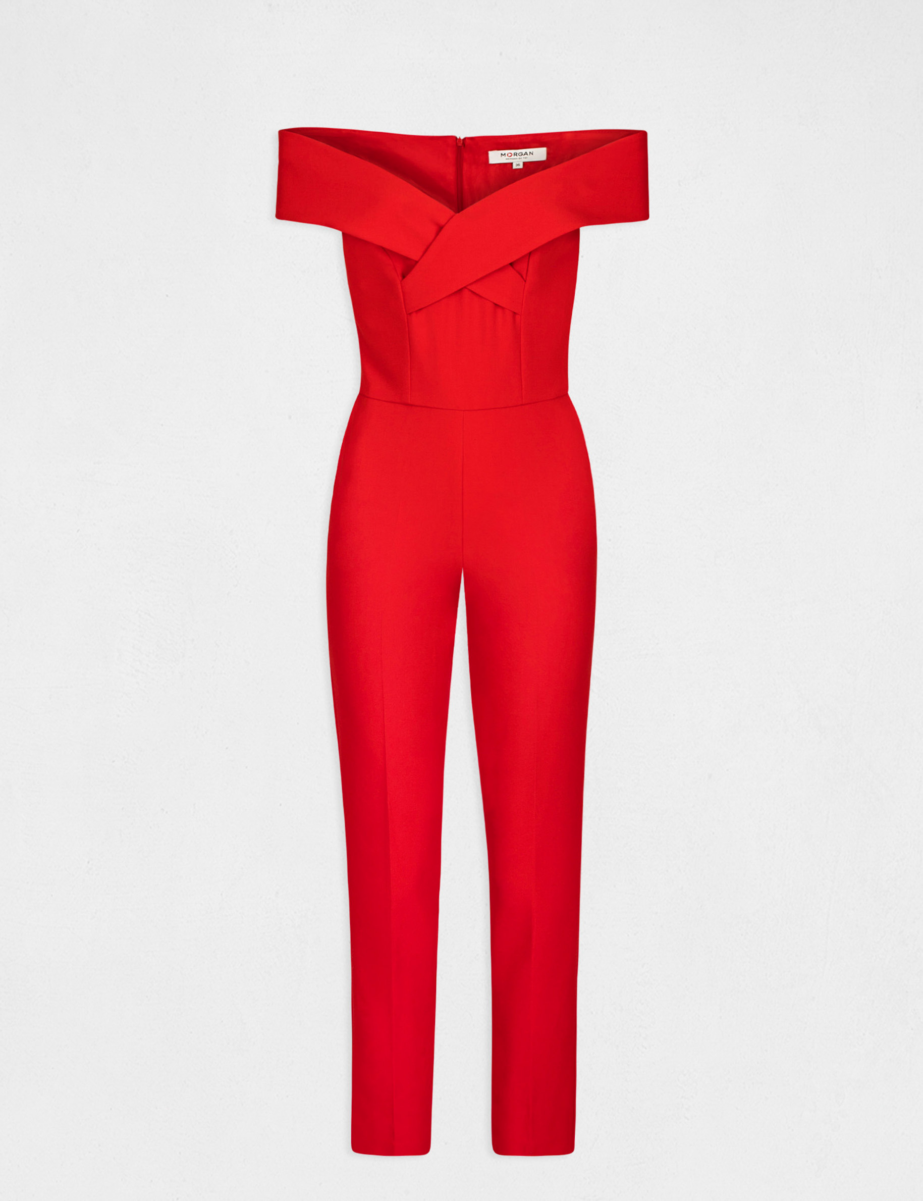 Combinaison ajustée avec col bardot rouge femme | Morgan