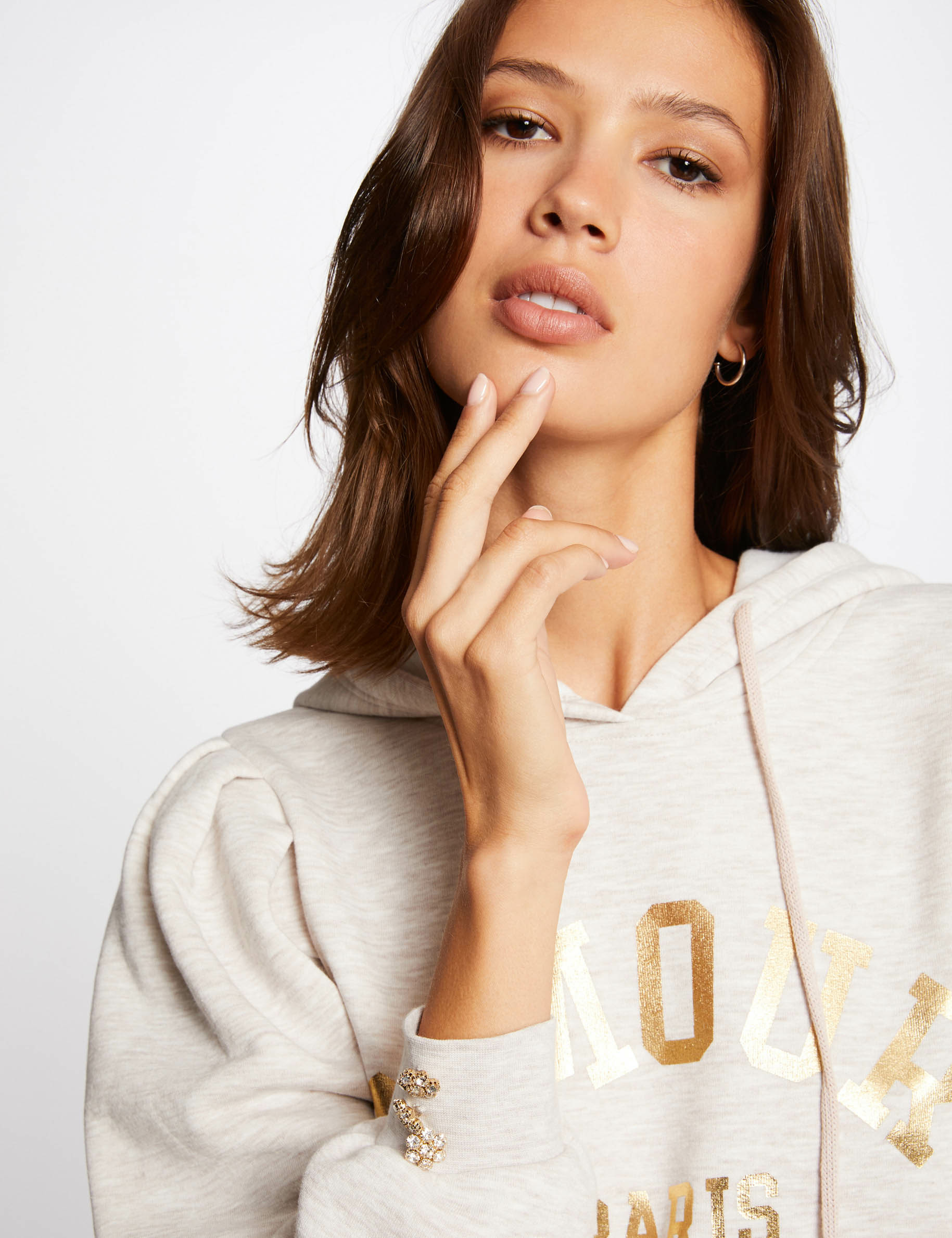 Sweat manches longues à capuche beige femme | Morgan