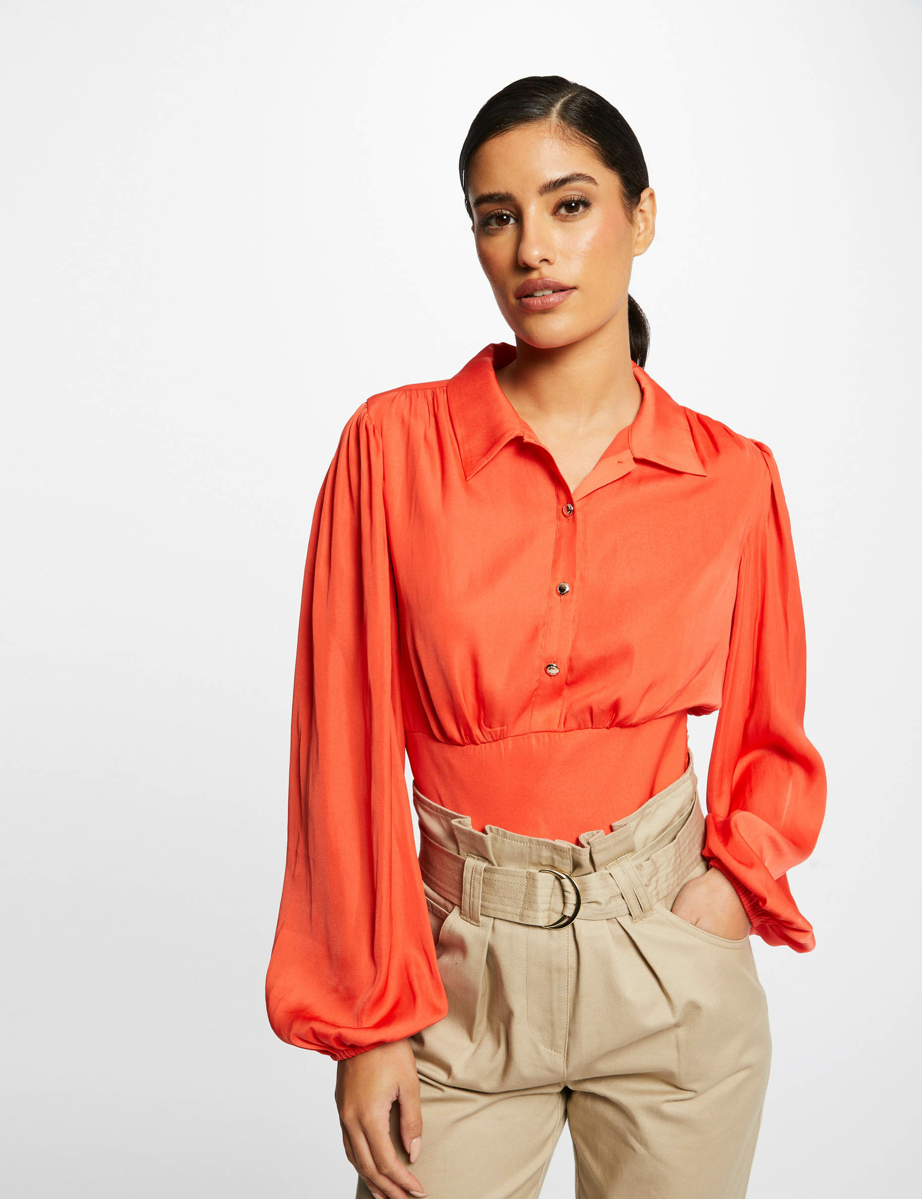Blouse manches longues bouffantes orange femme | Morgan