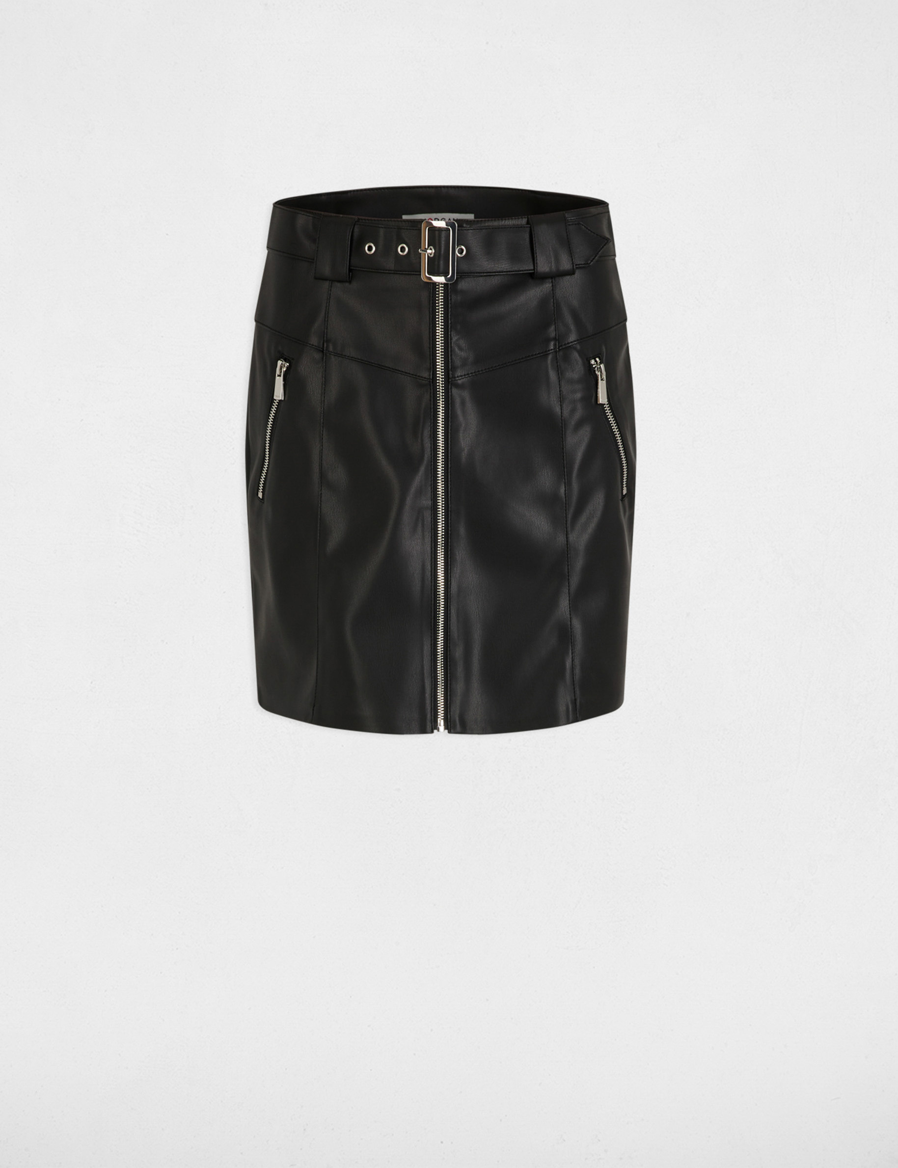 Jupe courte simili cuir noir femme | Morgan