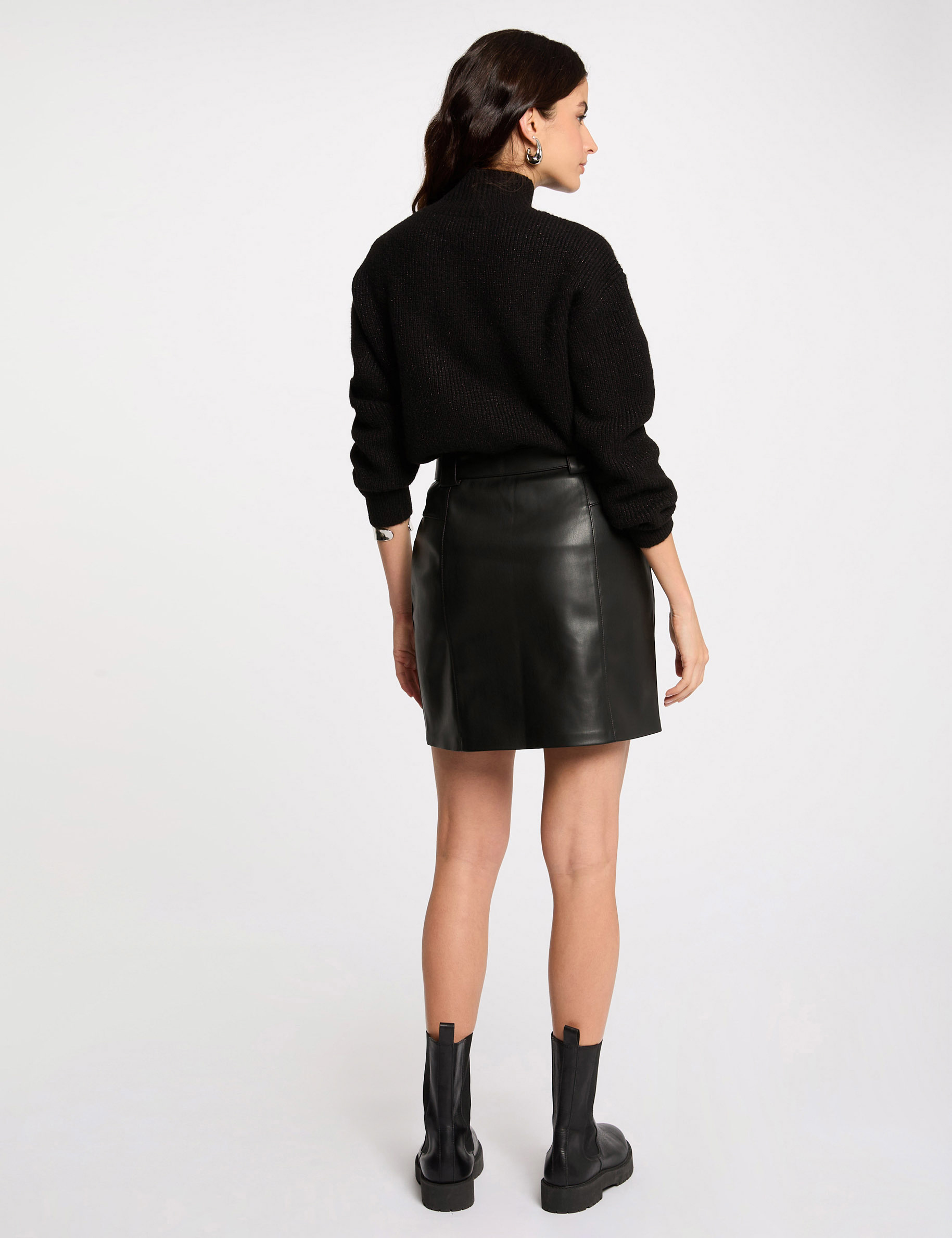 Jupe courte simili cuir noir femme | Morgan