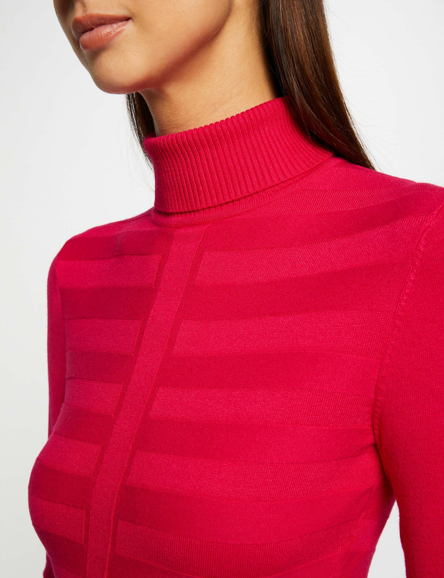 Pull col roulé ajusté rose moyen femme | Morgan