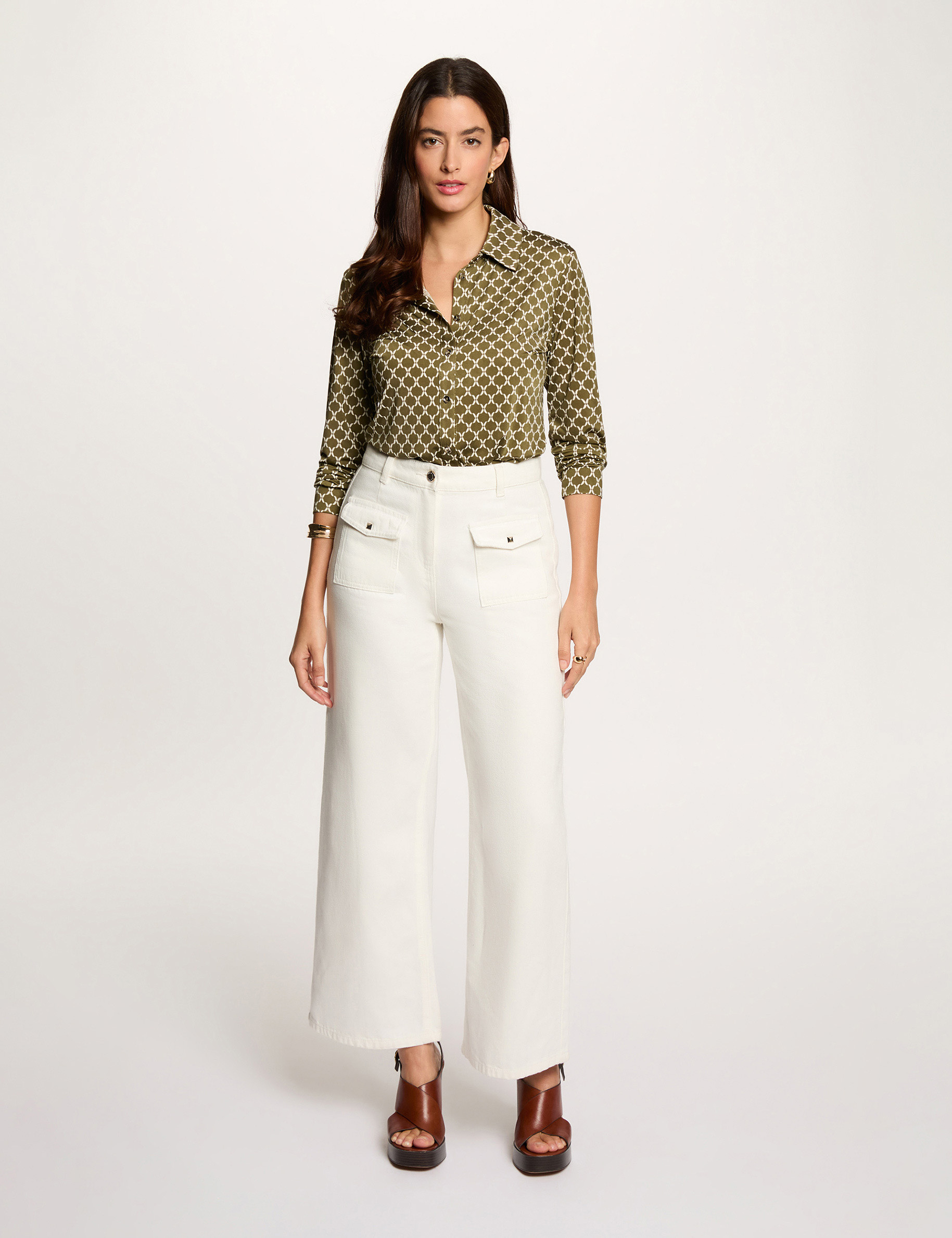 Chemise col à revers vert kaki femme | Morgan
