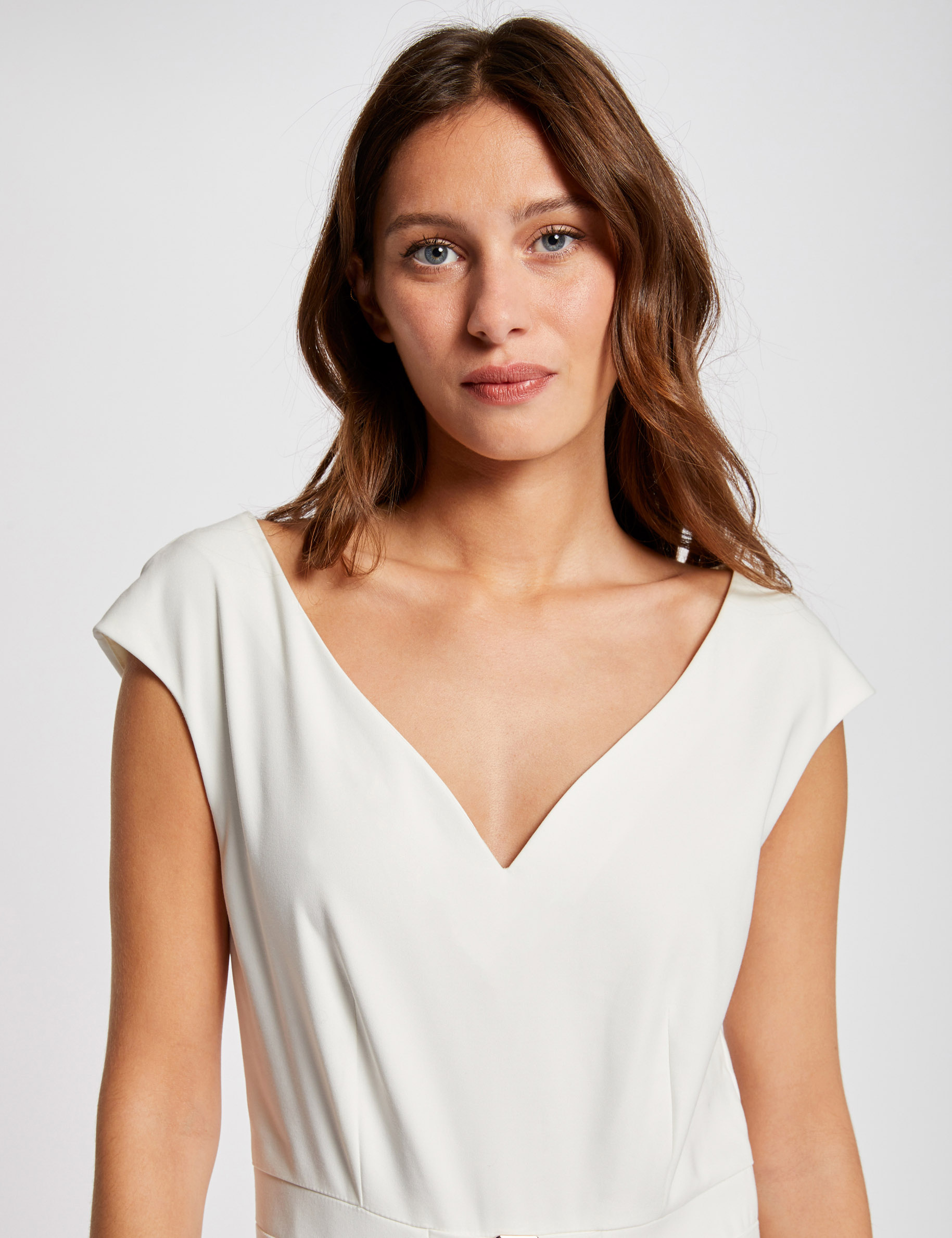 Robe ajustée avec boucle ecru femme | Morgan