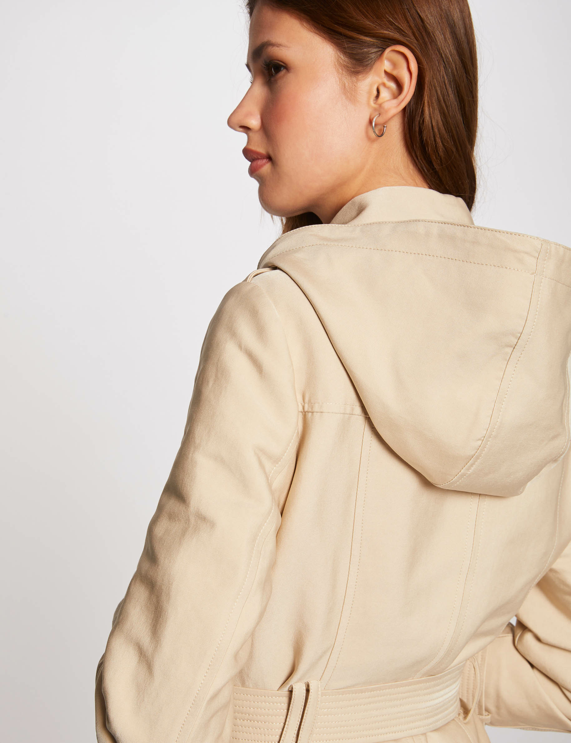 Trench droit boutonné à capuche beige femme | Morgan