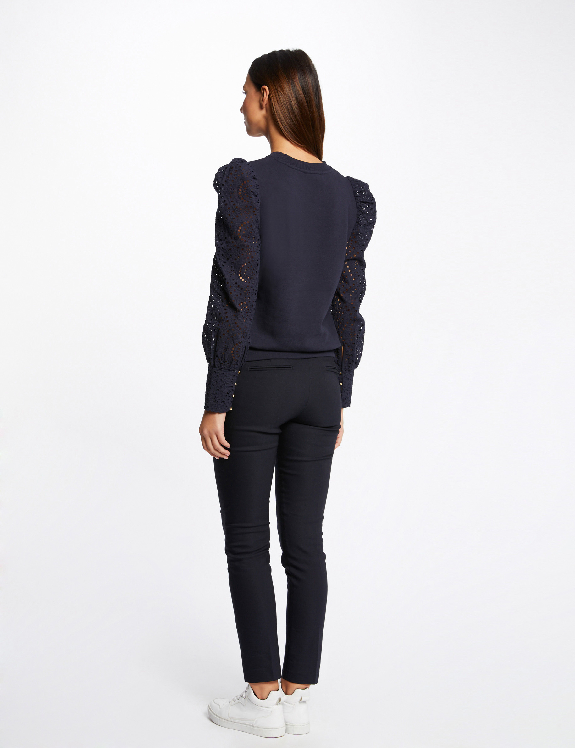 Sweat manches longues brodées marine femme | Morgan