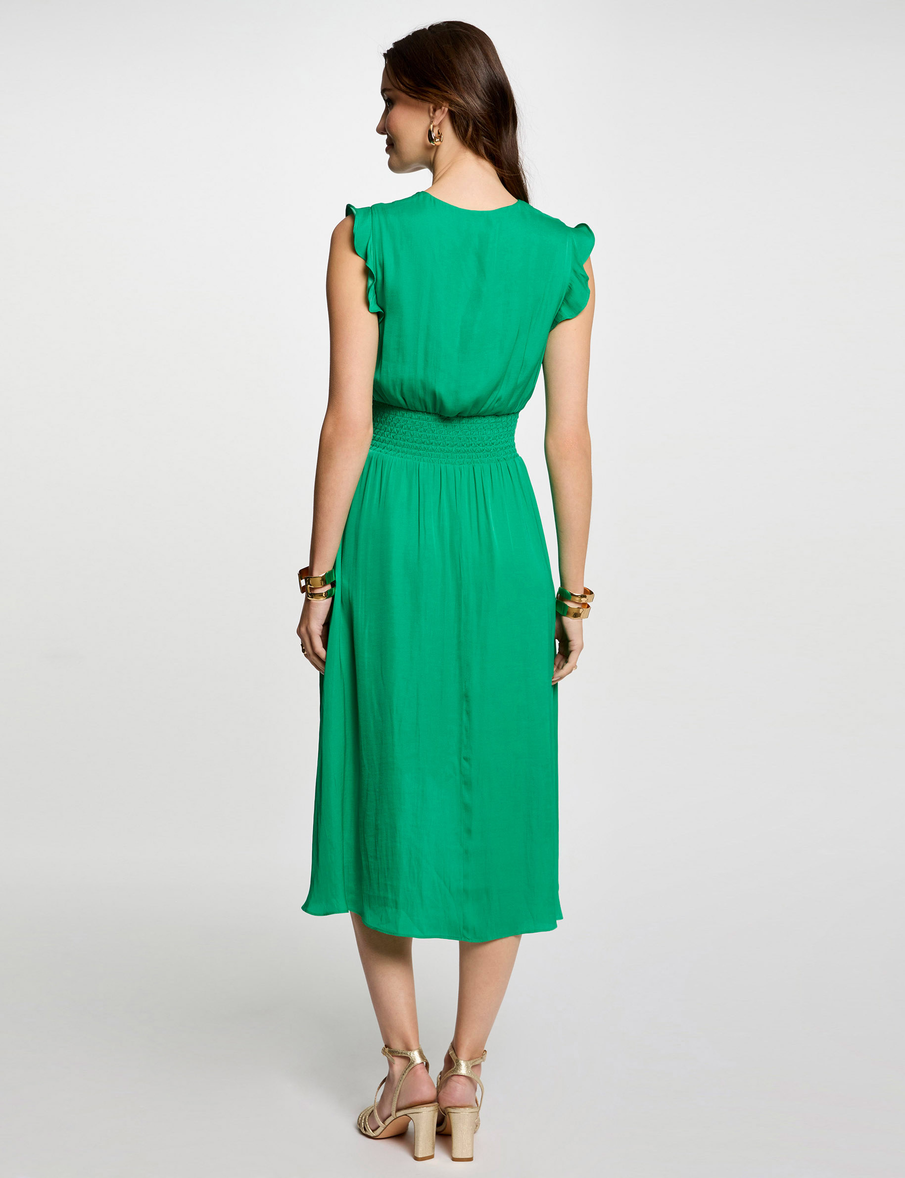 Robe droite fluide sans manches vert émeraude femme | Morgan