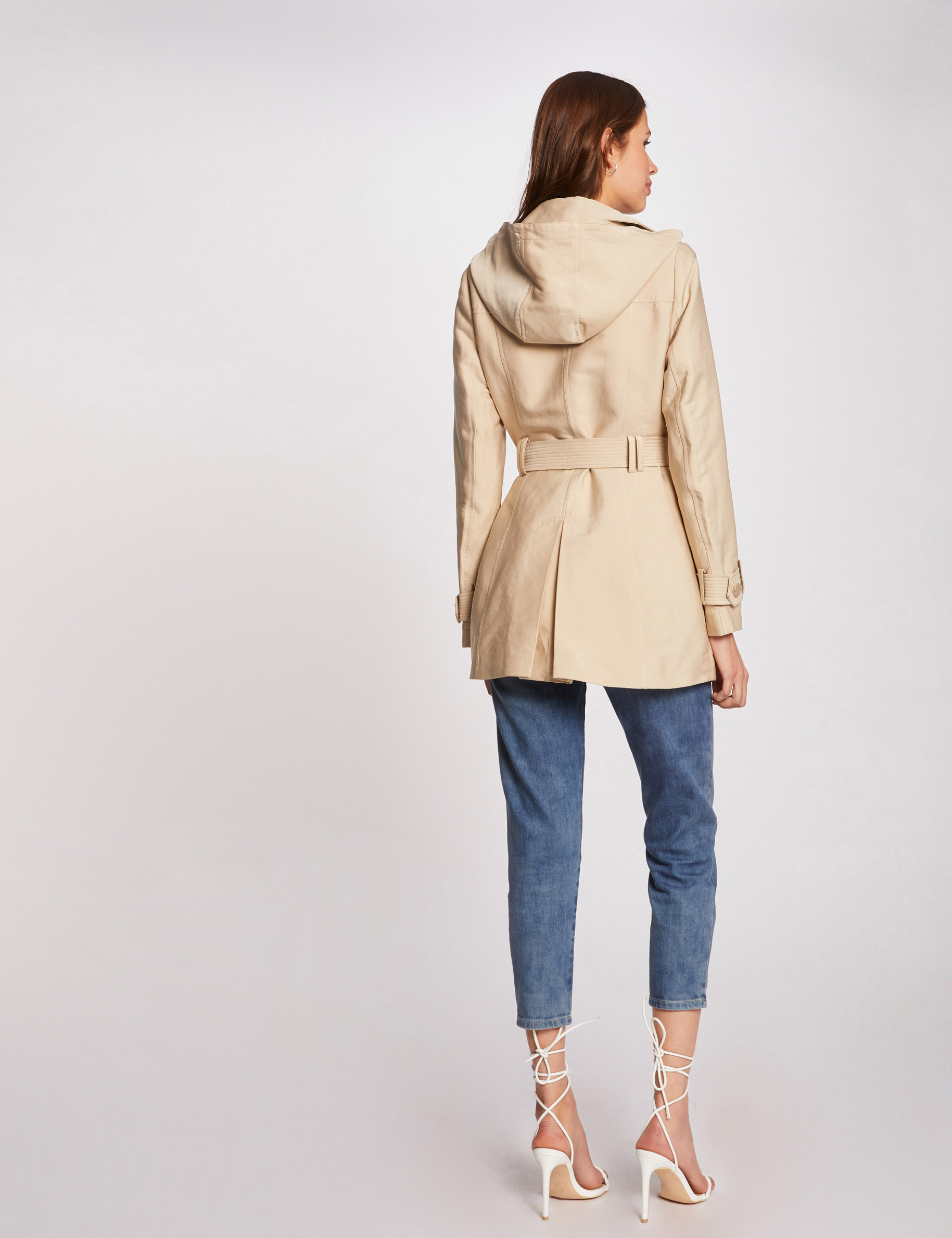 Trench droit boutonné à capuche beige femme | Morgan